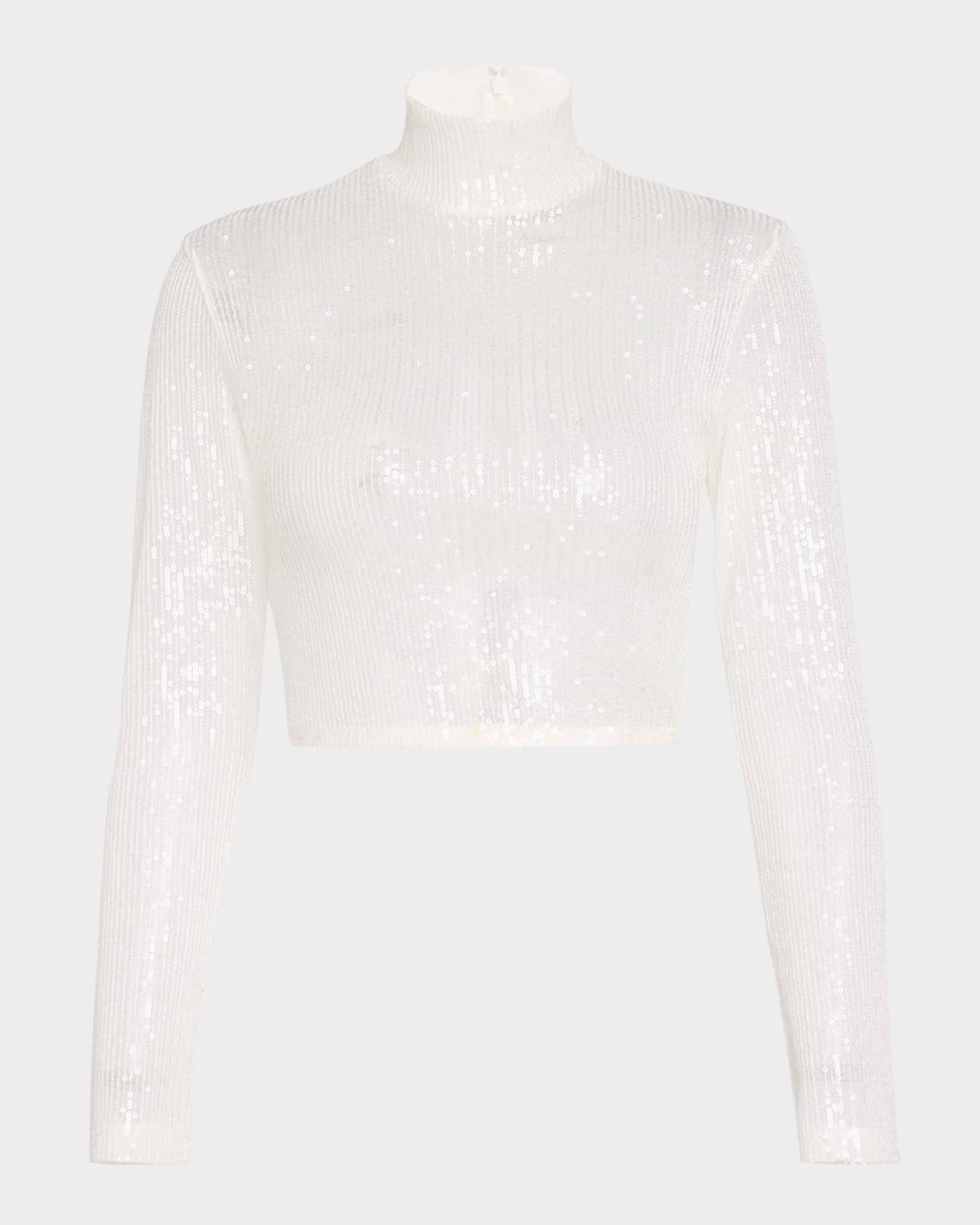 Enza Costa Sequined Mock-Neck Crop Top | Neiman Marcus