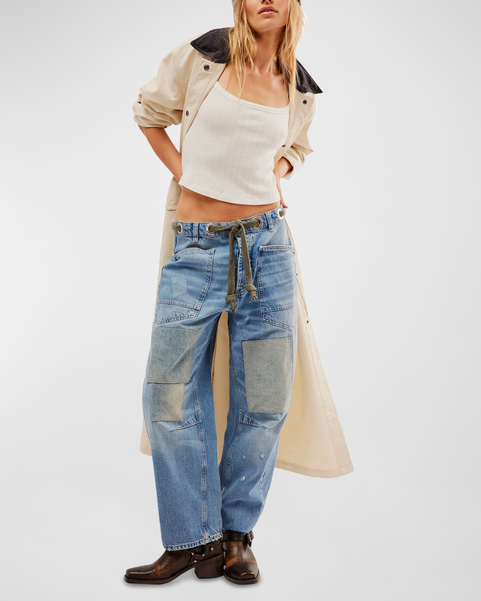 Free People We The Free Moxie Pull-On Barrel Jeans | Neiman Marcus