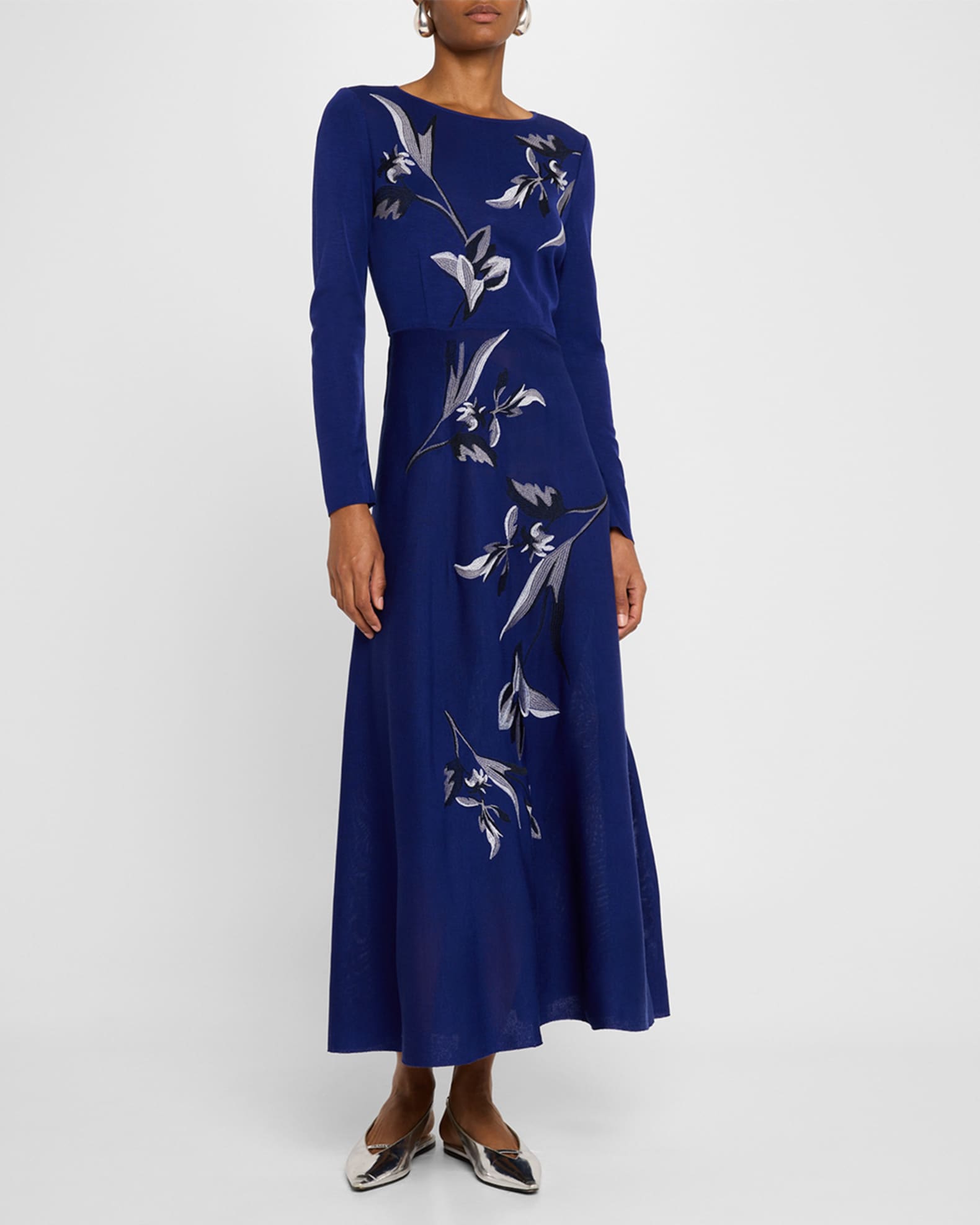 Misook Floral-Embroidered Knit Maxi Dress | Neiman Marcus