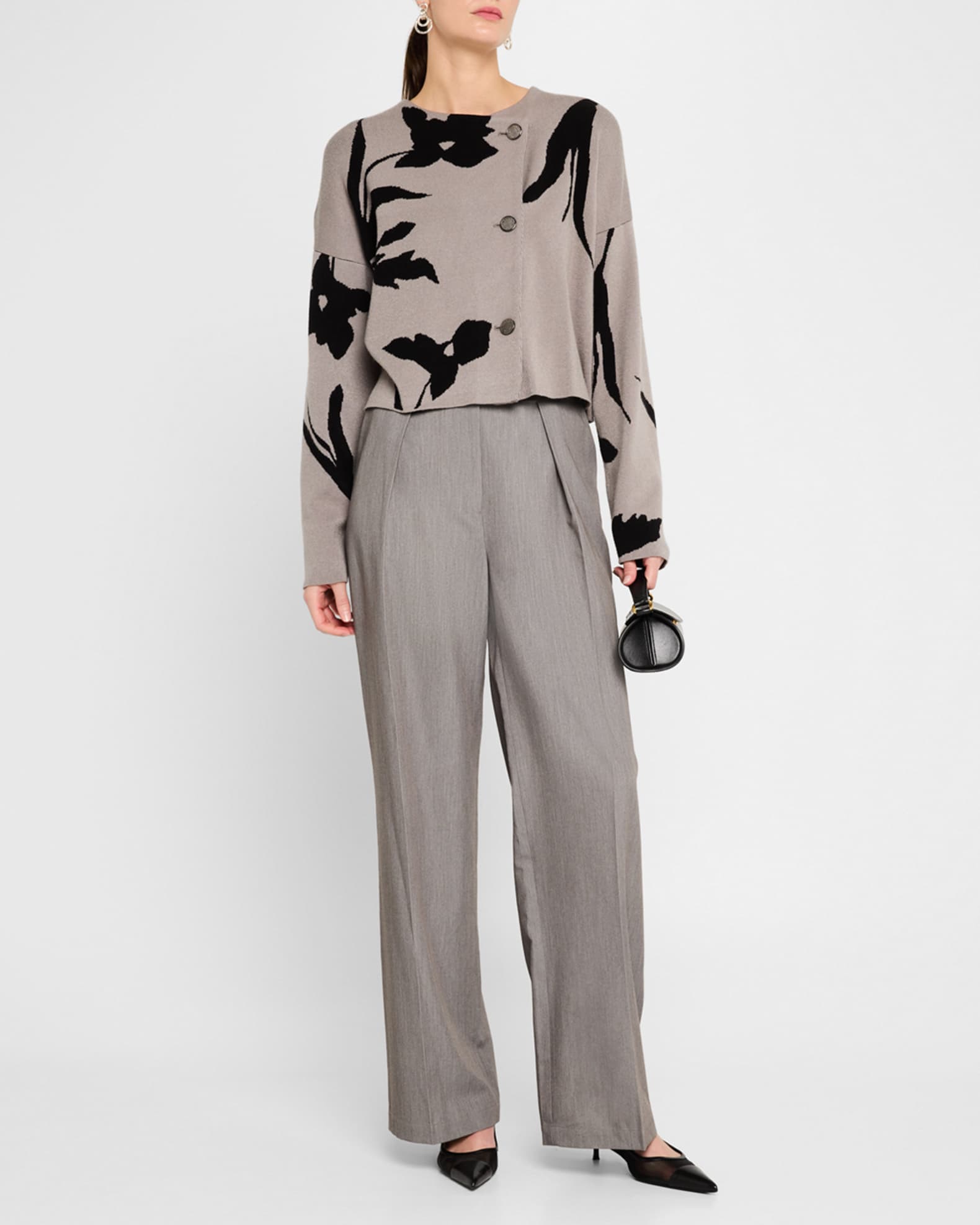 Misook Pleated Wide-Leg Stretch Woven Pants | Neiman Marcus