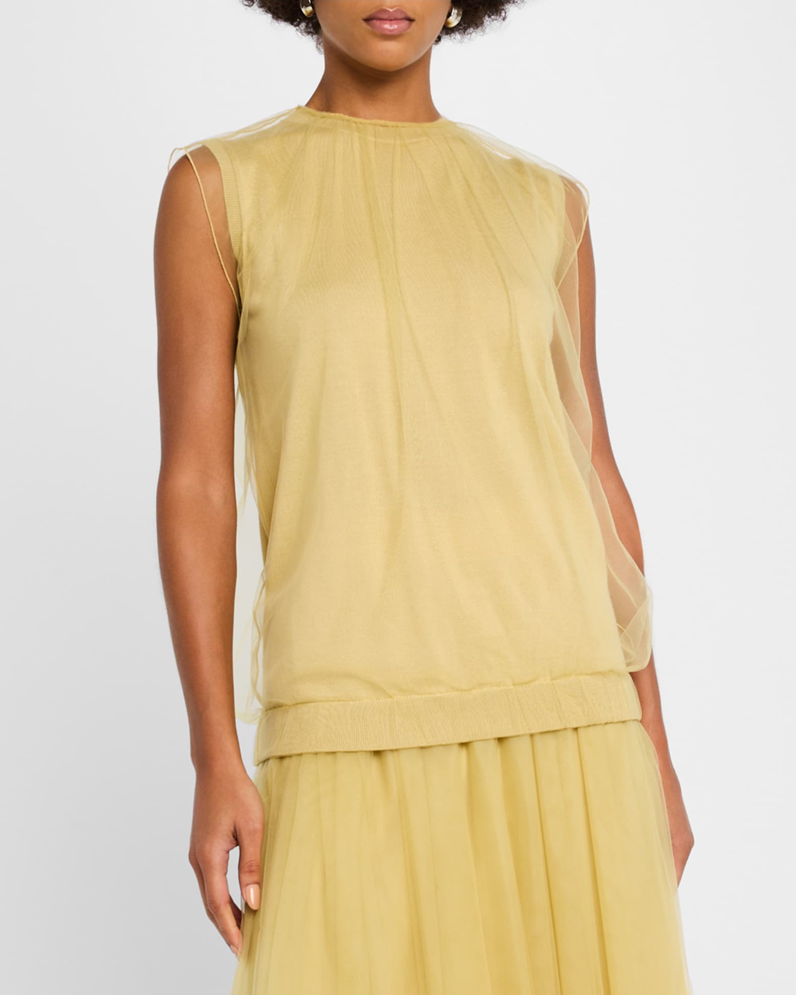 FABIANA FILIPPI Knit Tulle-Layered Tank Top | Neiman Marcus