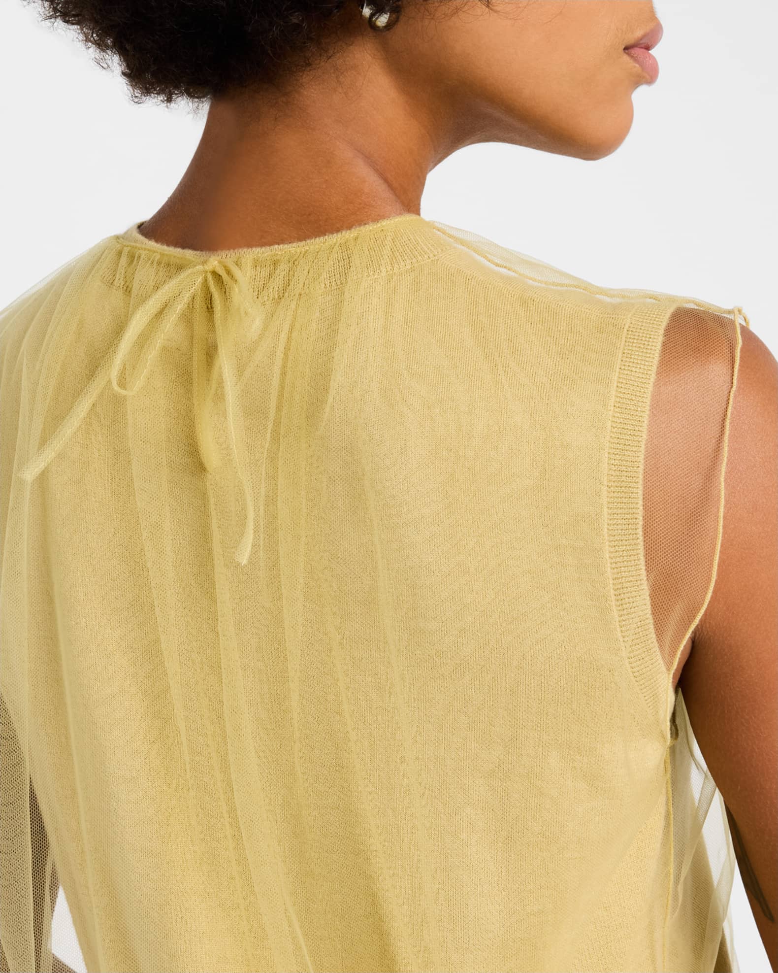 FABIANA FILIPPI Knit Tulle-Layered Tank Top | Neiman Marcus