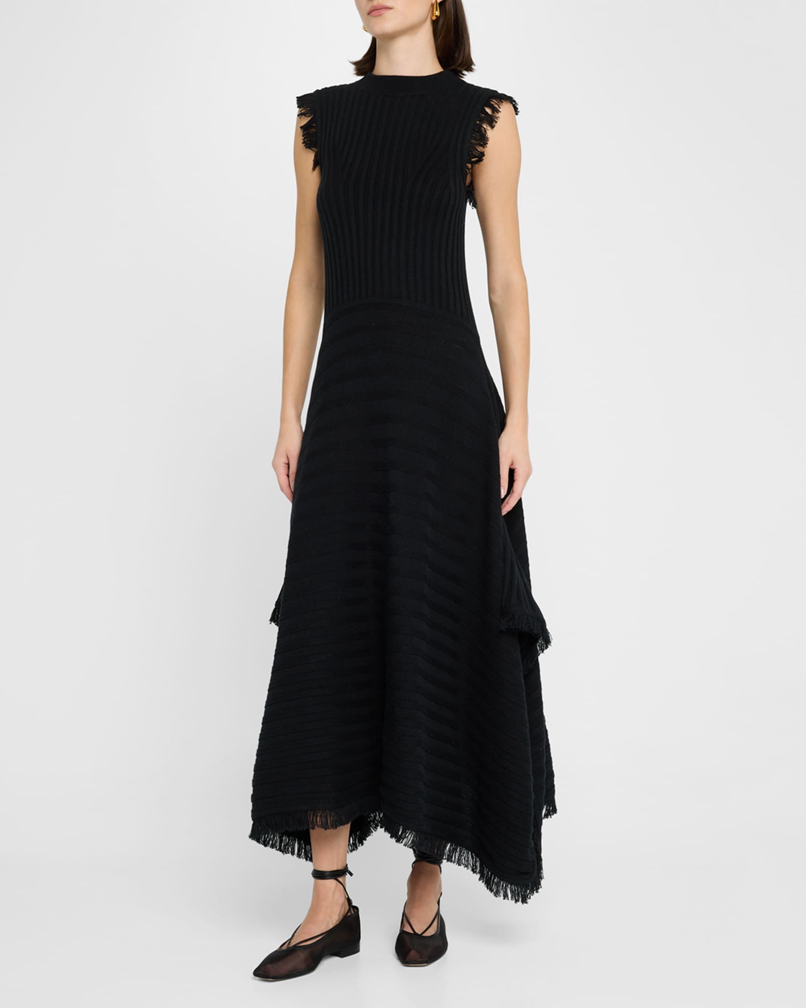 ELEVEN SIX Hanna Ribbed Fringe-Trim Maxi Dress | Neiman Marcus