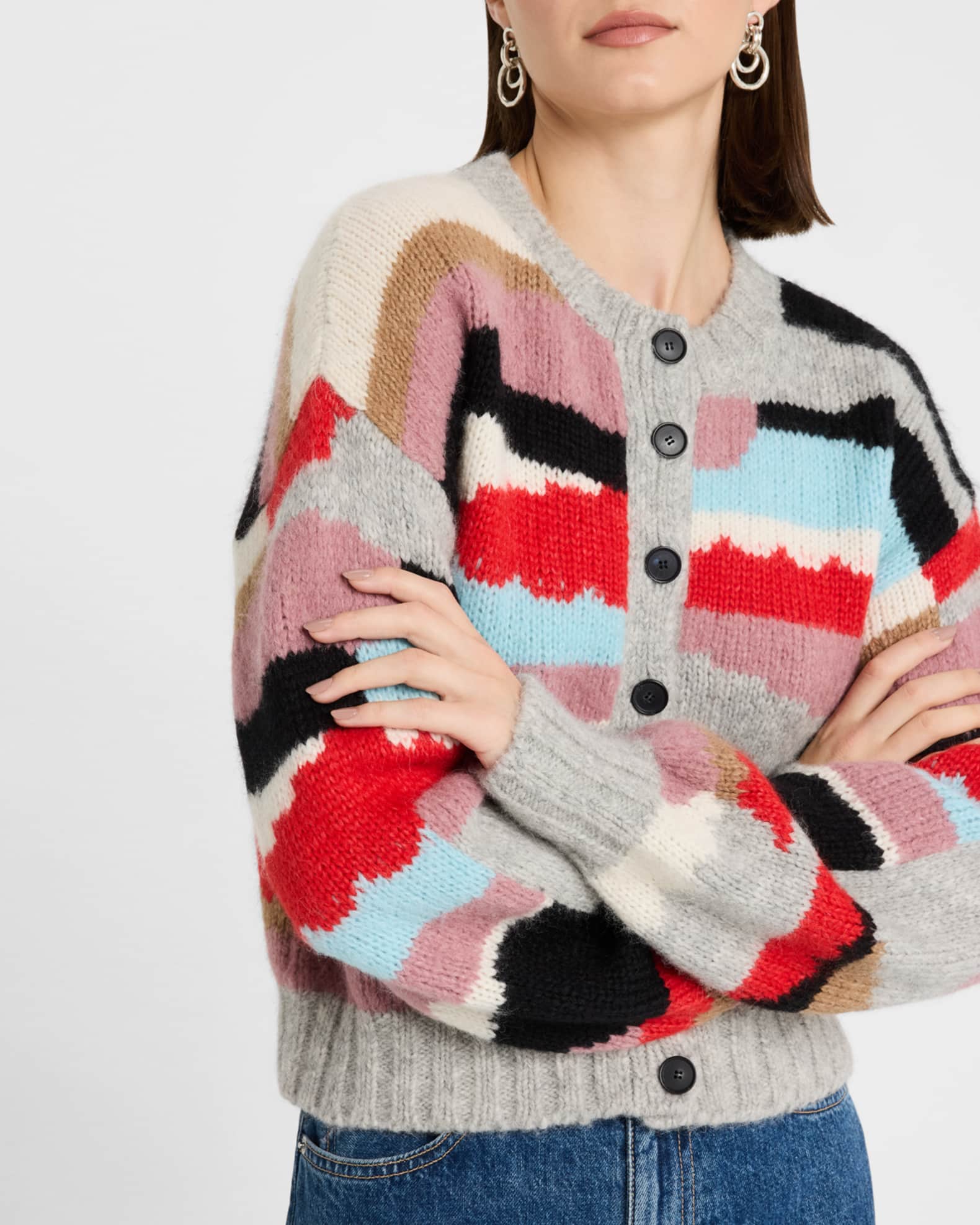 ELEVEN SIX Zaria Button-Down Intarsia Cardigan | Neiman Marcus