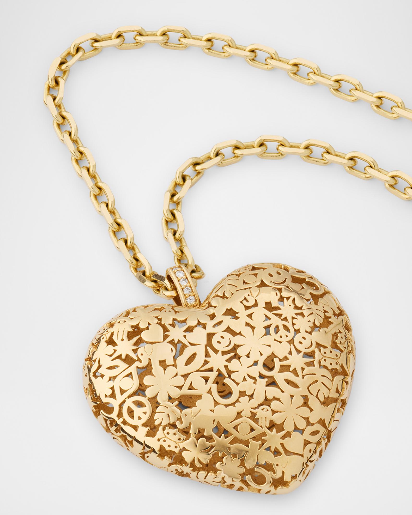 Sydney Evan 14K Gold XL Puffy Icon Wallpaper Heart Charm with Diamonds ...