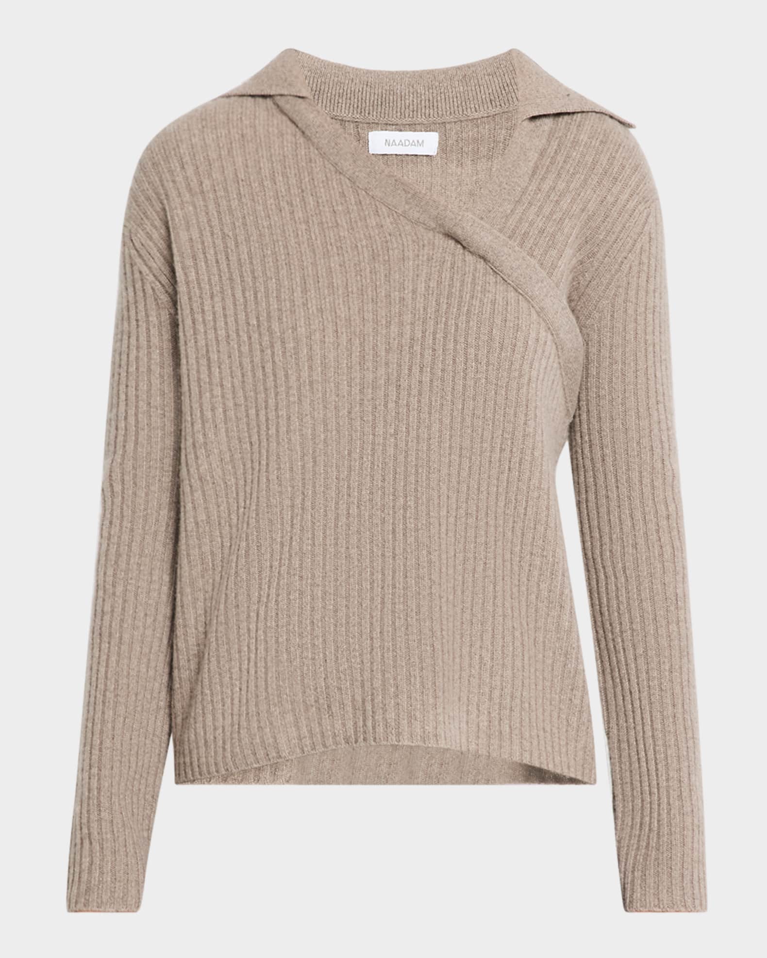 Naadam Ribbed Cashmere Asymmetric Polo Sweater | Neiman Marcus