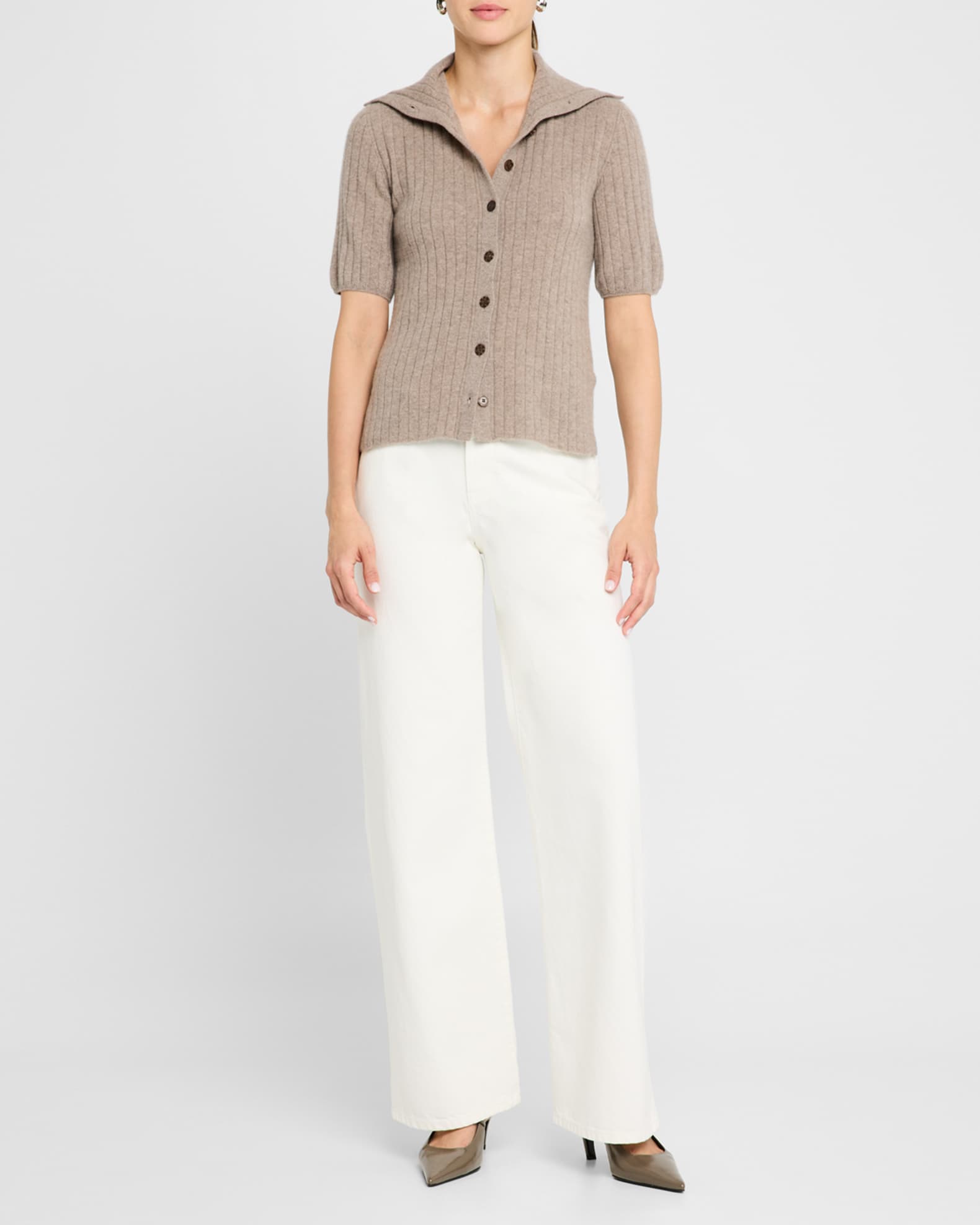 Naadam Ribbed Cashmere Button-Down Sweater | Neiman Marcus