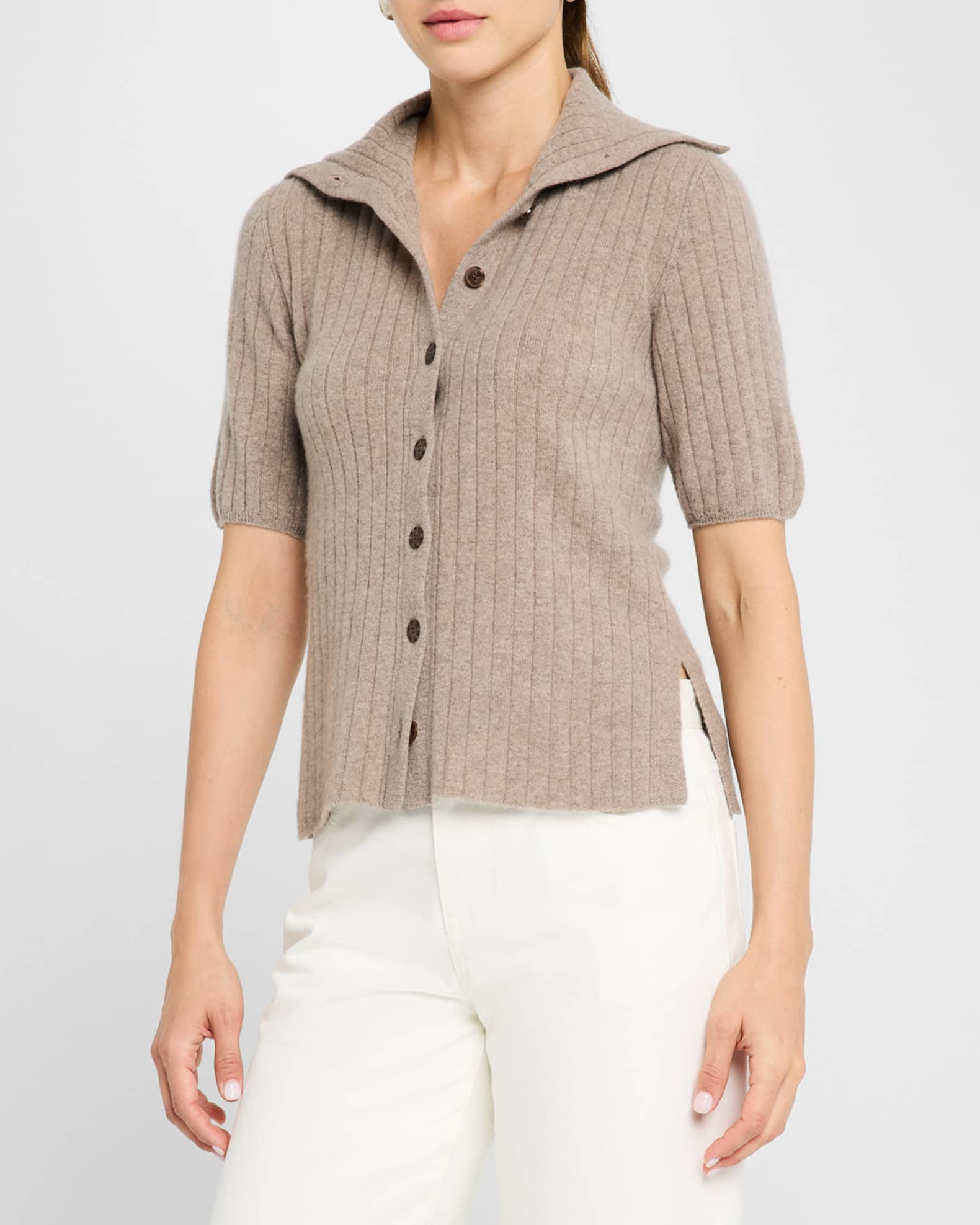 Naadam Ribbed Cashmere Button-Down Sweater | Neiman Marcus