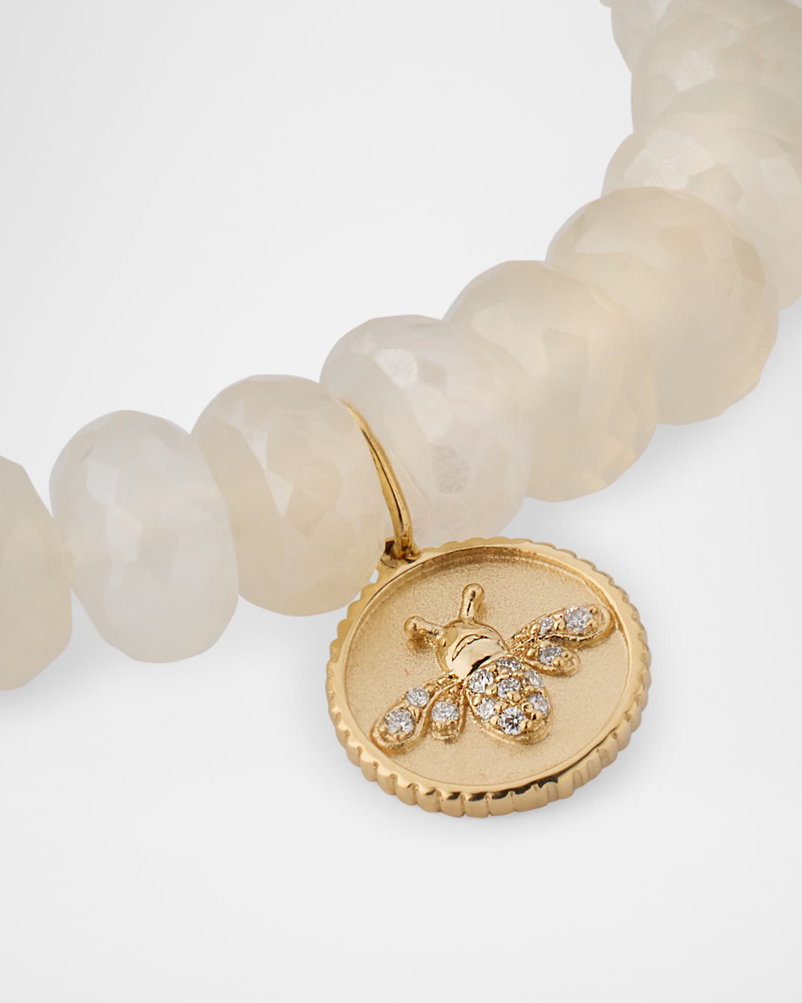 Sydney Evan Tiny Pave Bee Coin and Champagne Chalcedony Bead Bracelet ...