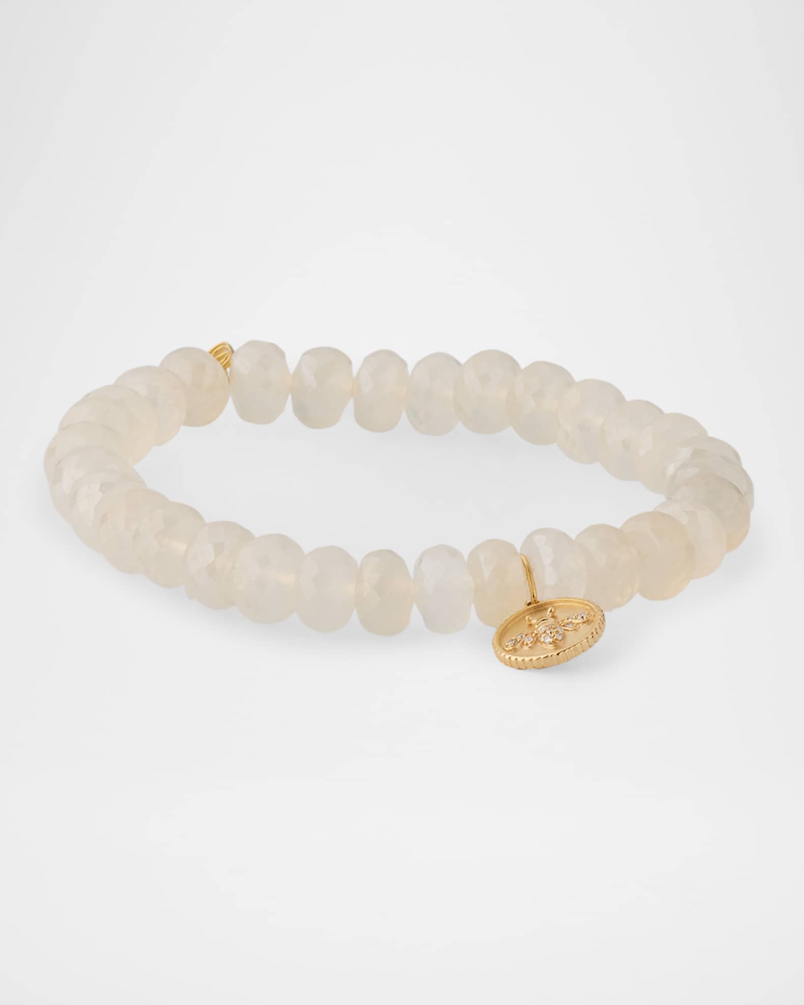 Sydney Evan Tiny Pave Bee Coin and Champagne Chalcedony Bead Bracelet ...
