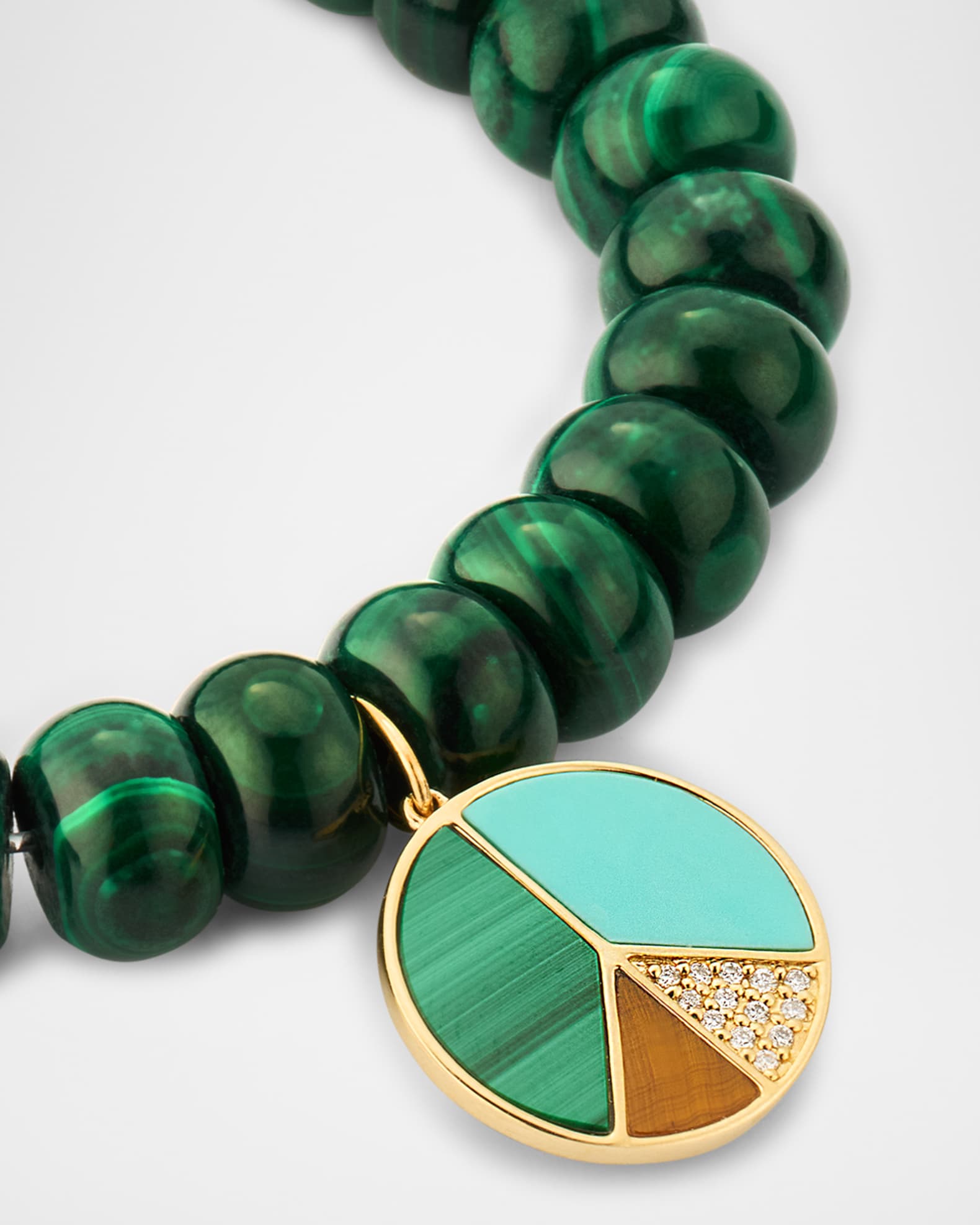 Sydney Evan Mosaic Peace Charm on Malachite Smooth Rondelle Bead ...