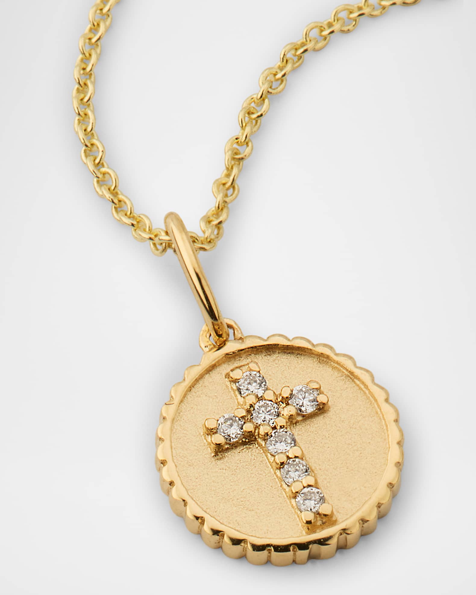 Sydney Evan 14K Yellow Gold Tiny Gold Cross Coin Charm Necklace with ...