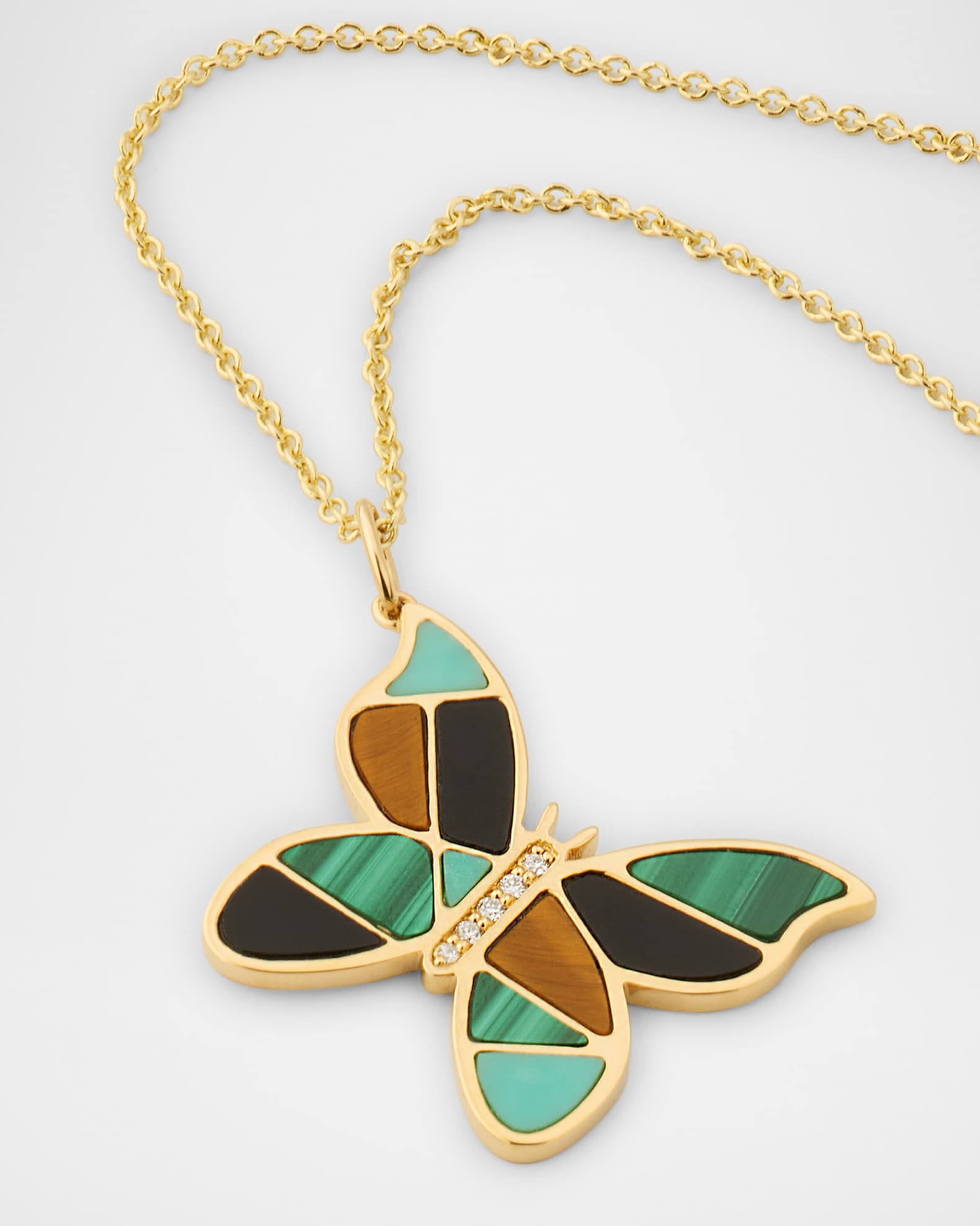 Sydney Evan Mosaic Gemstone Butterfly Pendant with Diamonds on Cable ...
