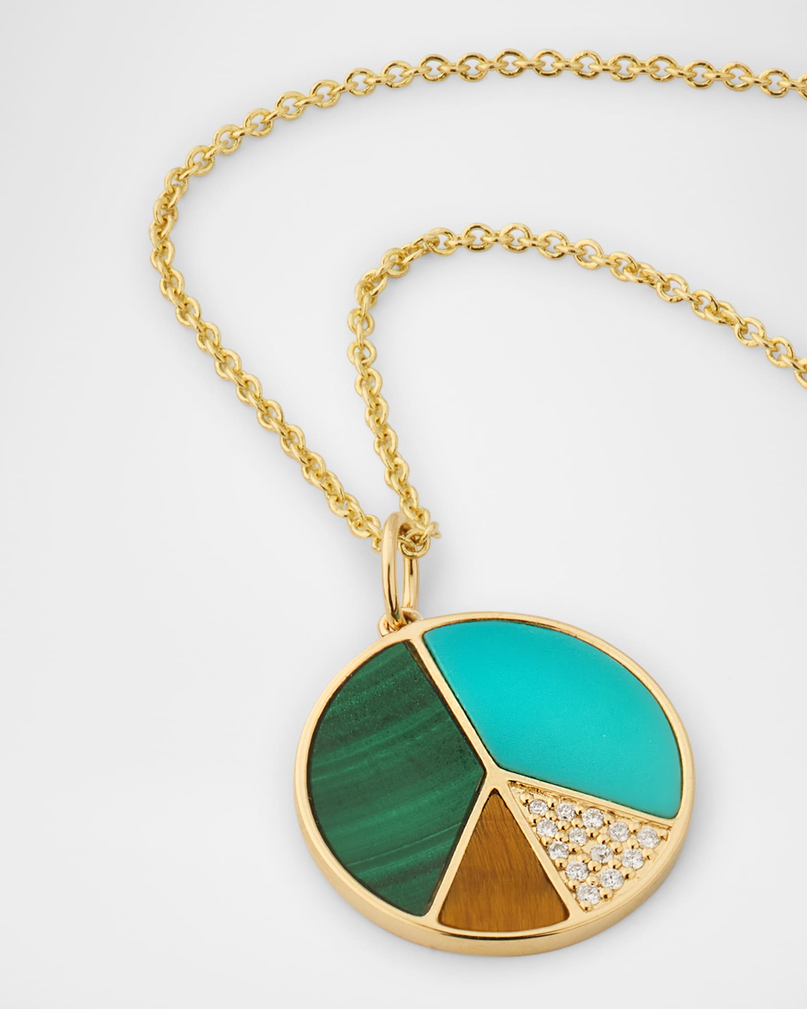 Sydney Evan 14K Yellow Gold Mosaic Peace Charm Necklace with Diamonds ...