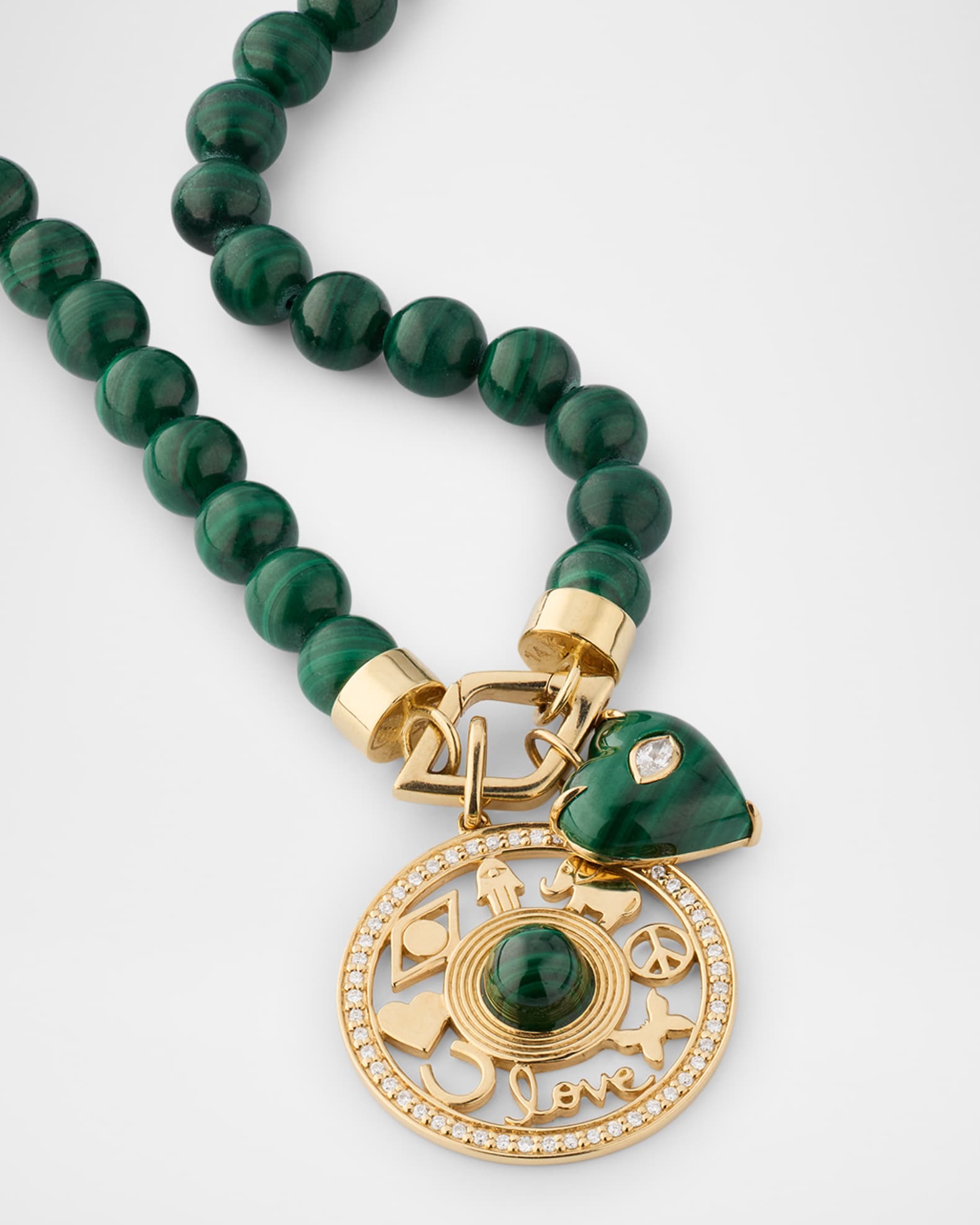 Sydney Evan Malachite Open Icon and Carved Heart Necklace | Neiman Marcus