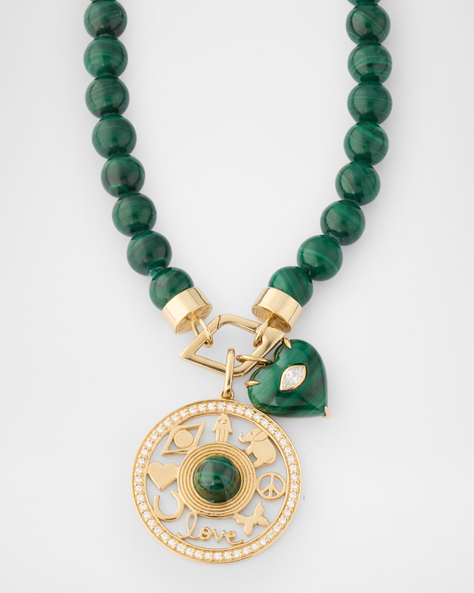 Sydney Evan Malachite Open Icon and Carved Heart Necklace | Neiman Marcus