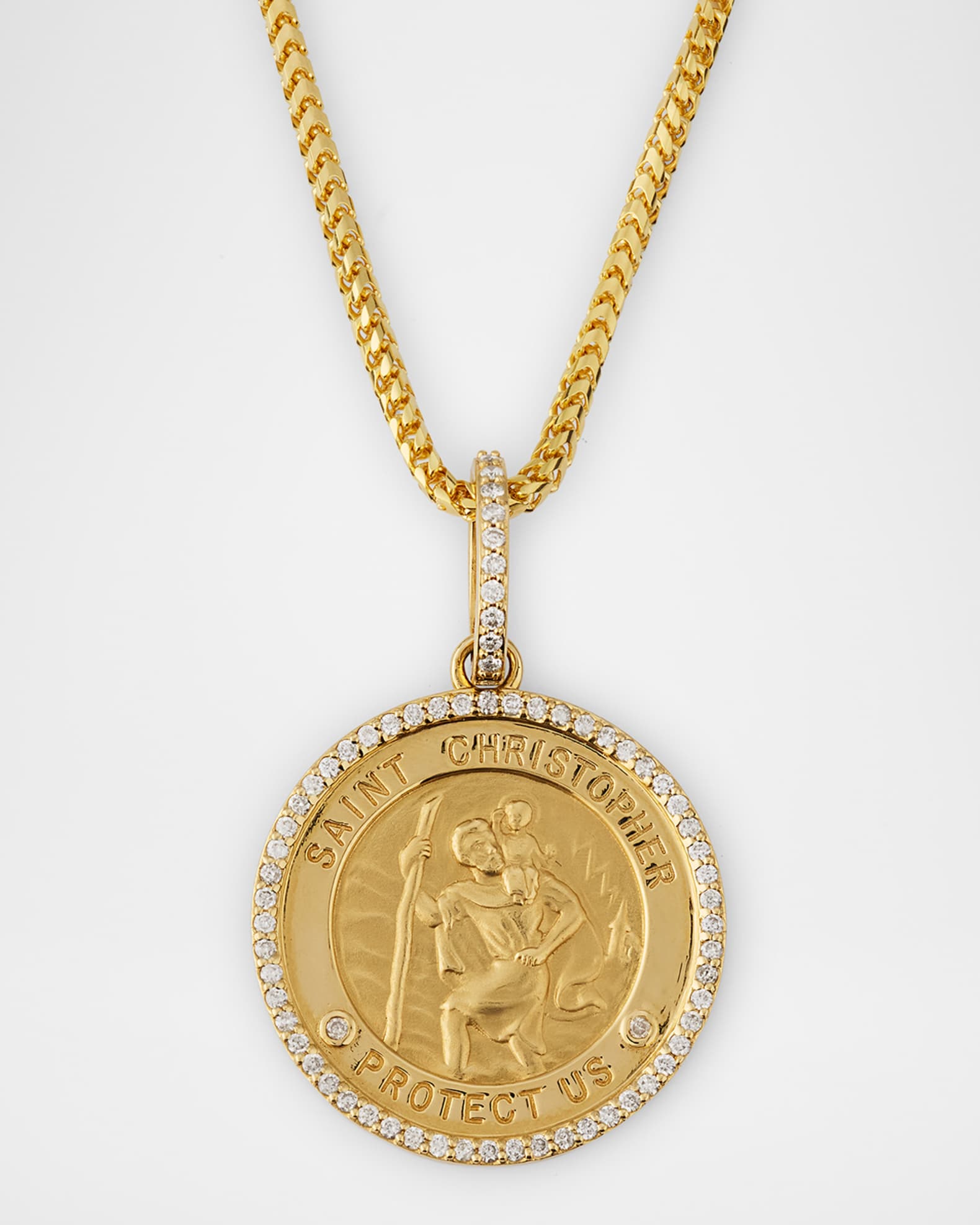 Sheryl Lowe 14K Gold St. Christopher Diamond Pendant on 2mm Franco ...