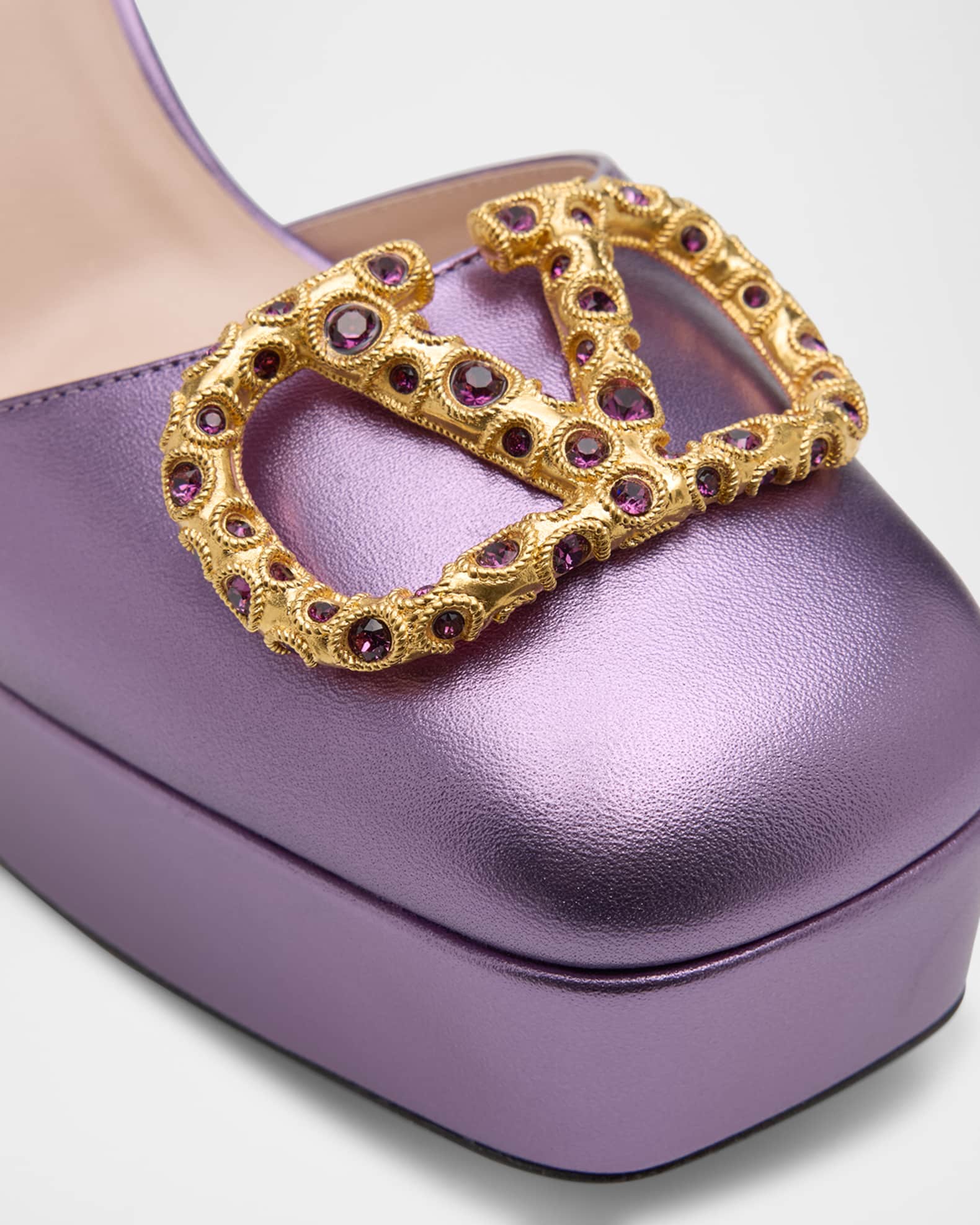 Valentino Garavani VLogo Metallic Ankle-Strap Platform Pumps | Neiman ...