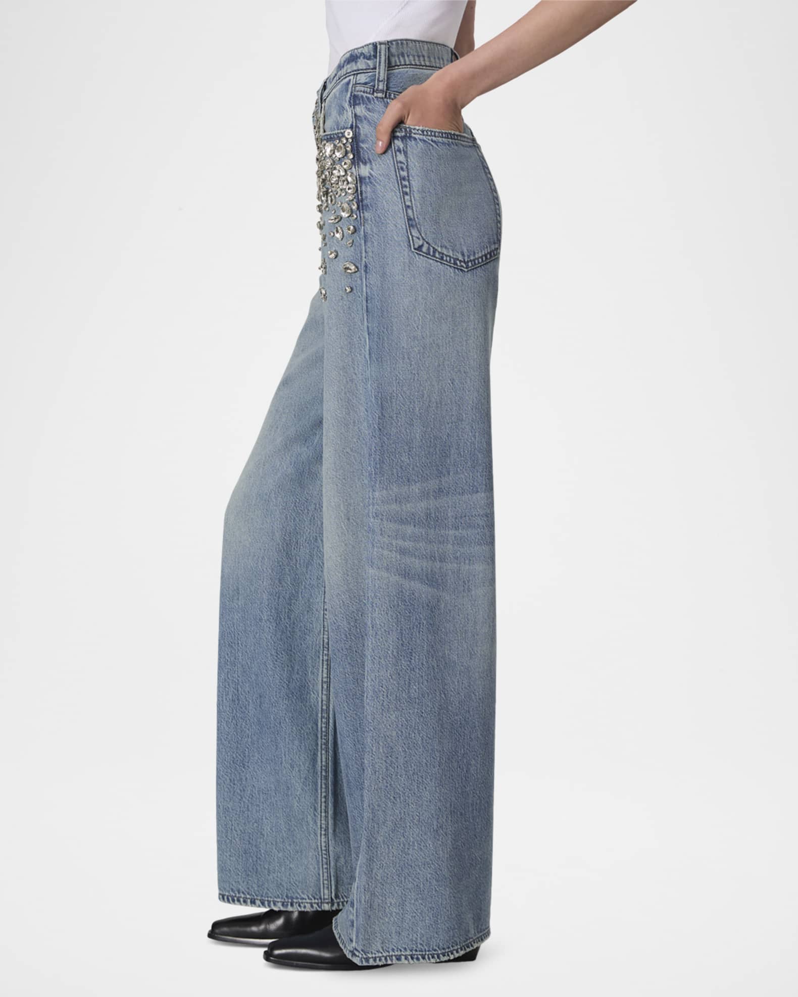 Rag & Bone Featherweight Sofie High-Rise Wide Embellished Jeans | Neiman Marcus