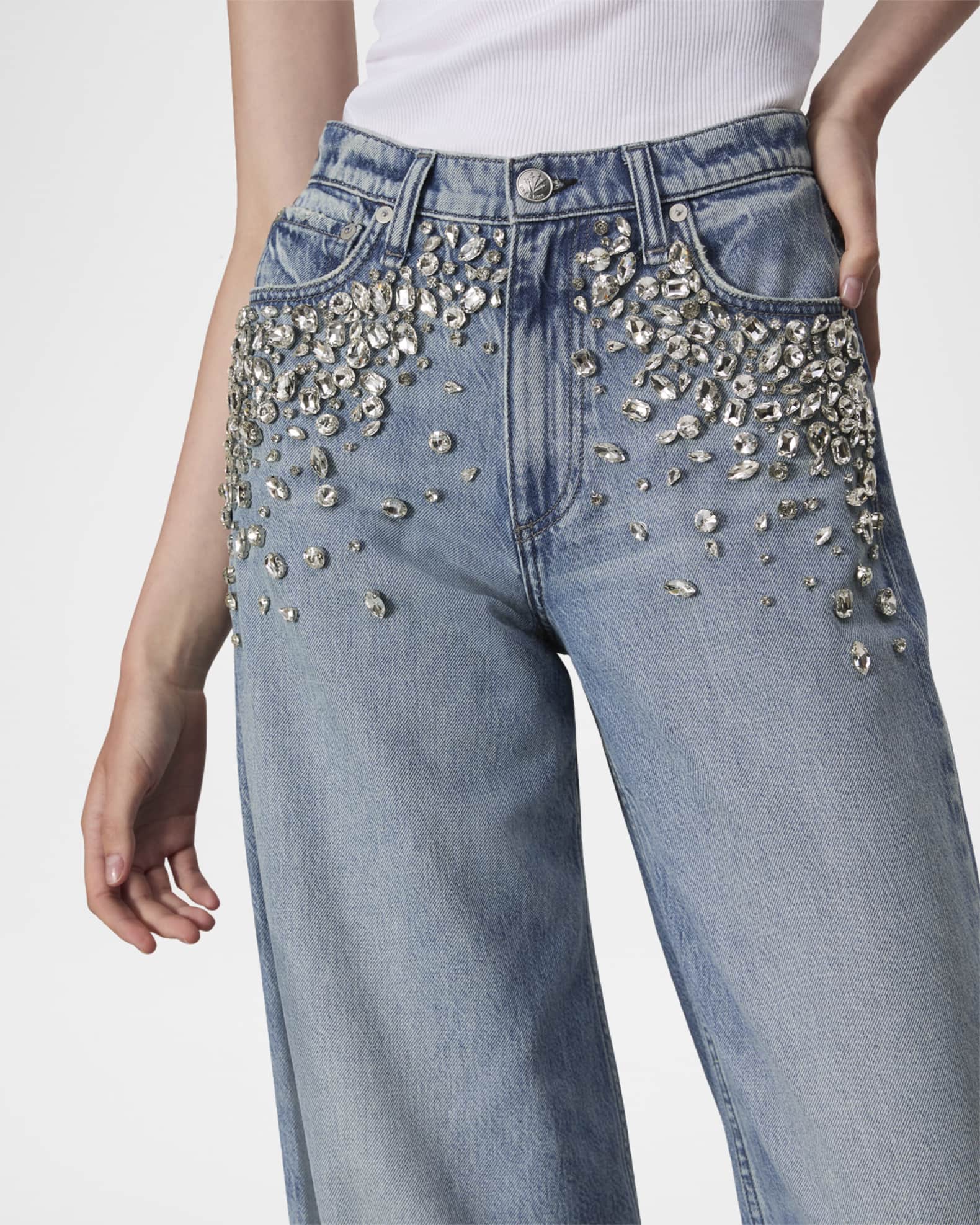 Rag & Bone Featherweight Sofie High-Rise Wide Embellished Jeans | Neiman Marcus