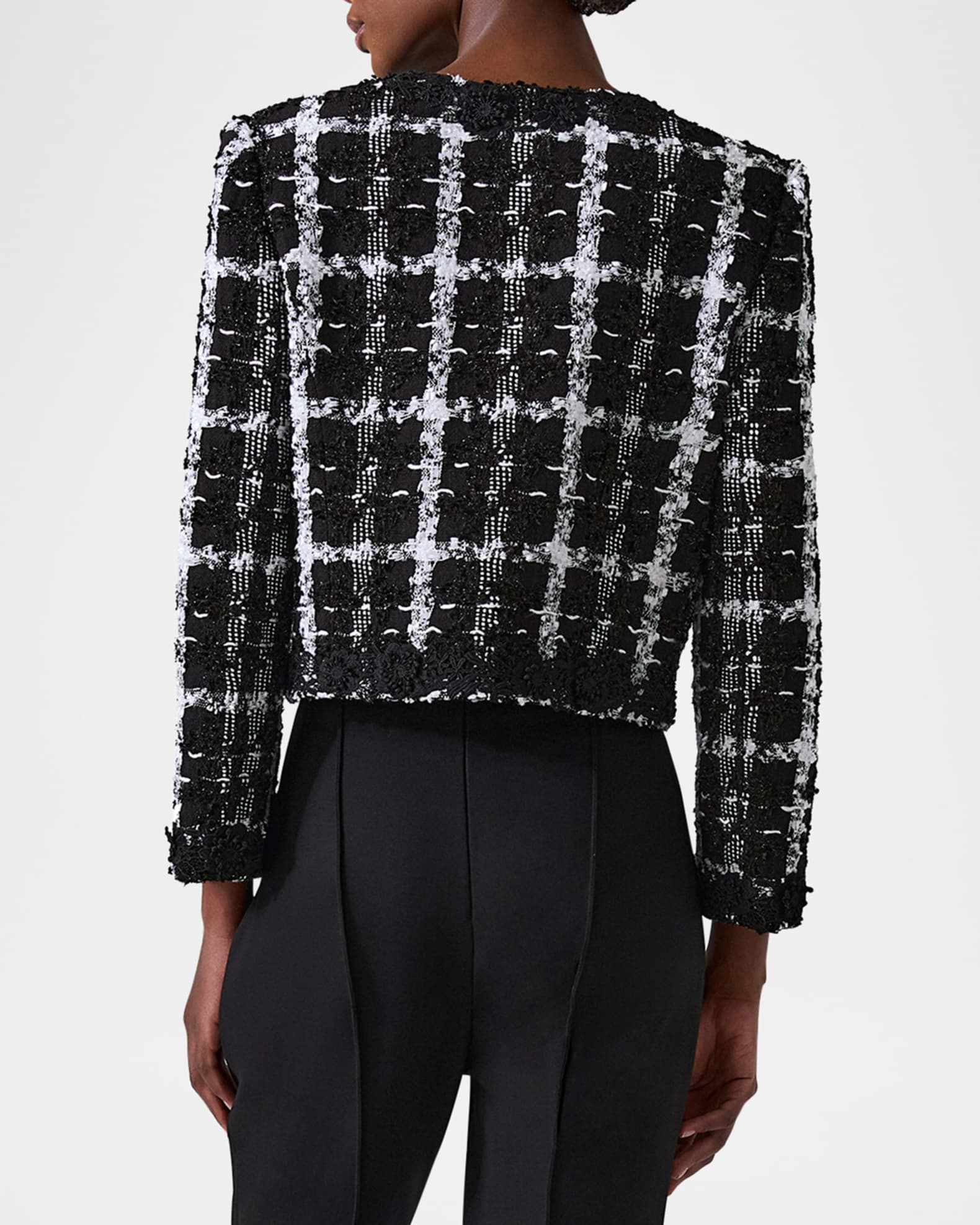 Carolina Herrera Collarless Metallic Check Tweed Crop Jacket | Neiman ...