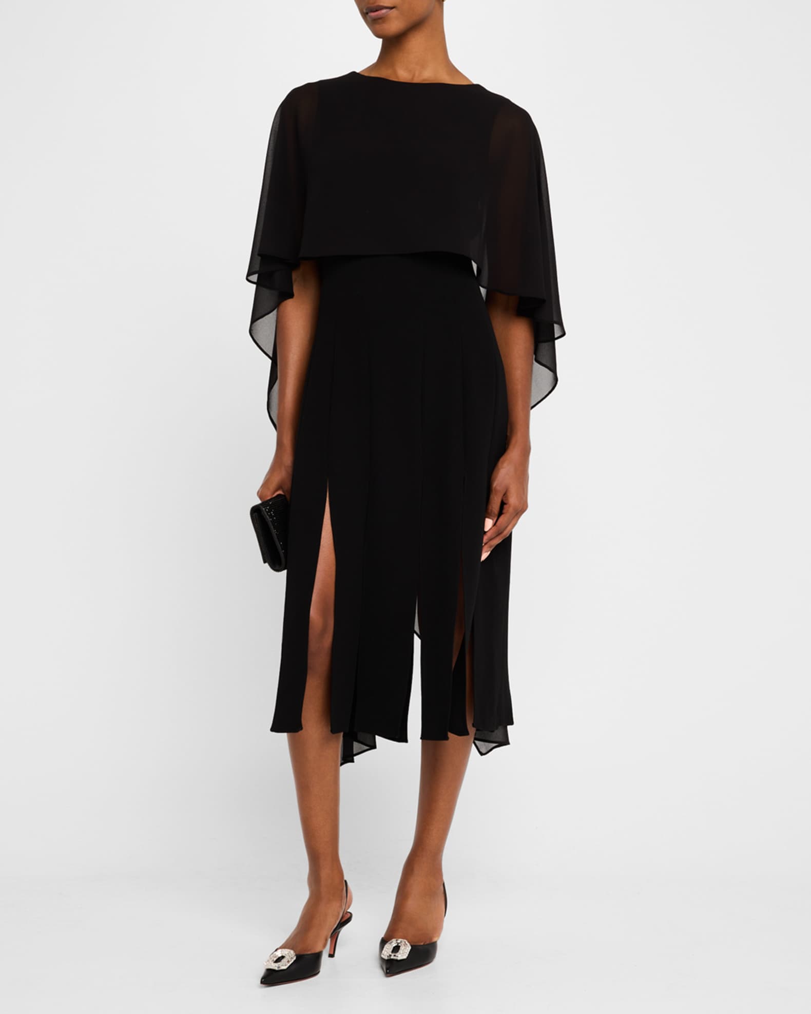Rickie Freeman for Teri Jon Car Wash Chiffon Cape Midi Dress | Neiman ...