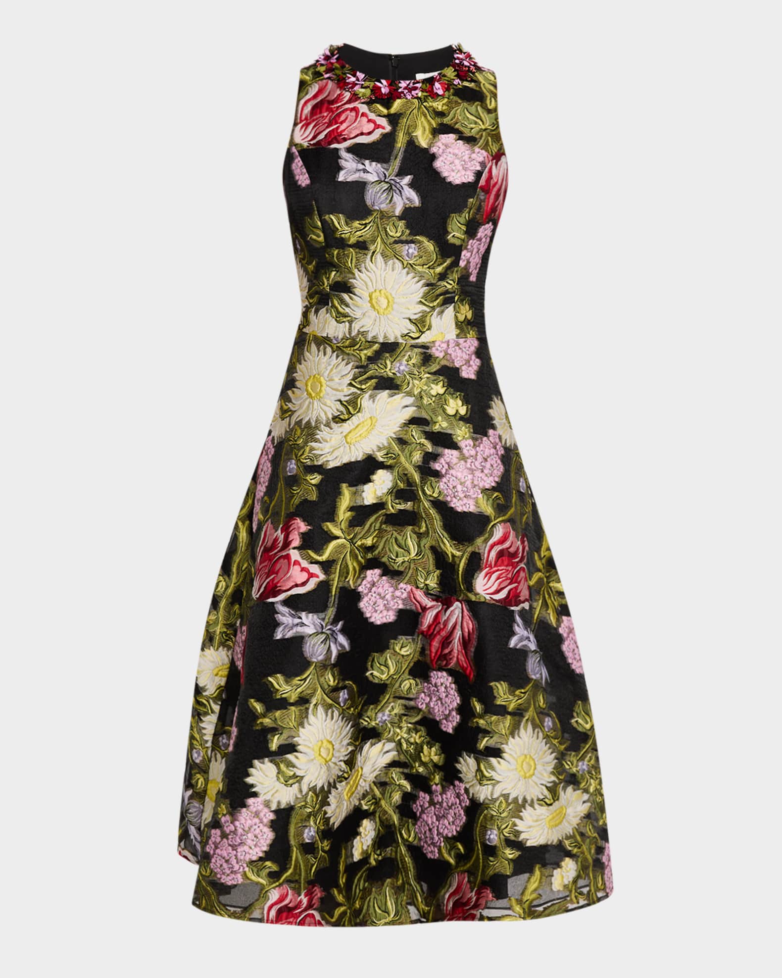 Rickie Freeman for Teri Jon Beaded Floral Jacquard Midi Dress | Neiman ...