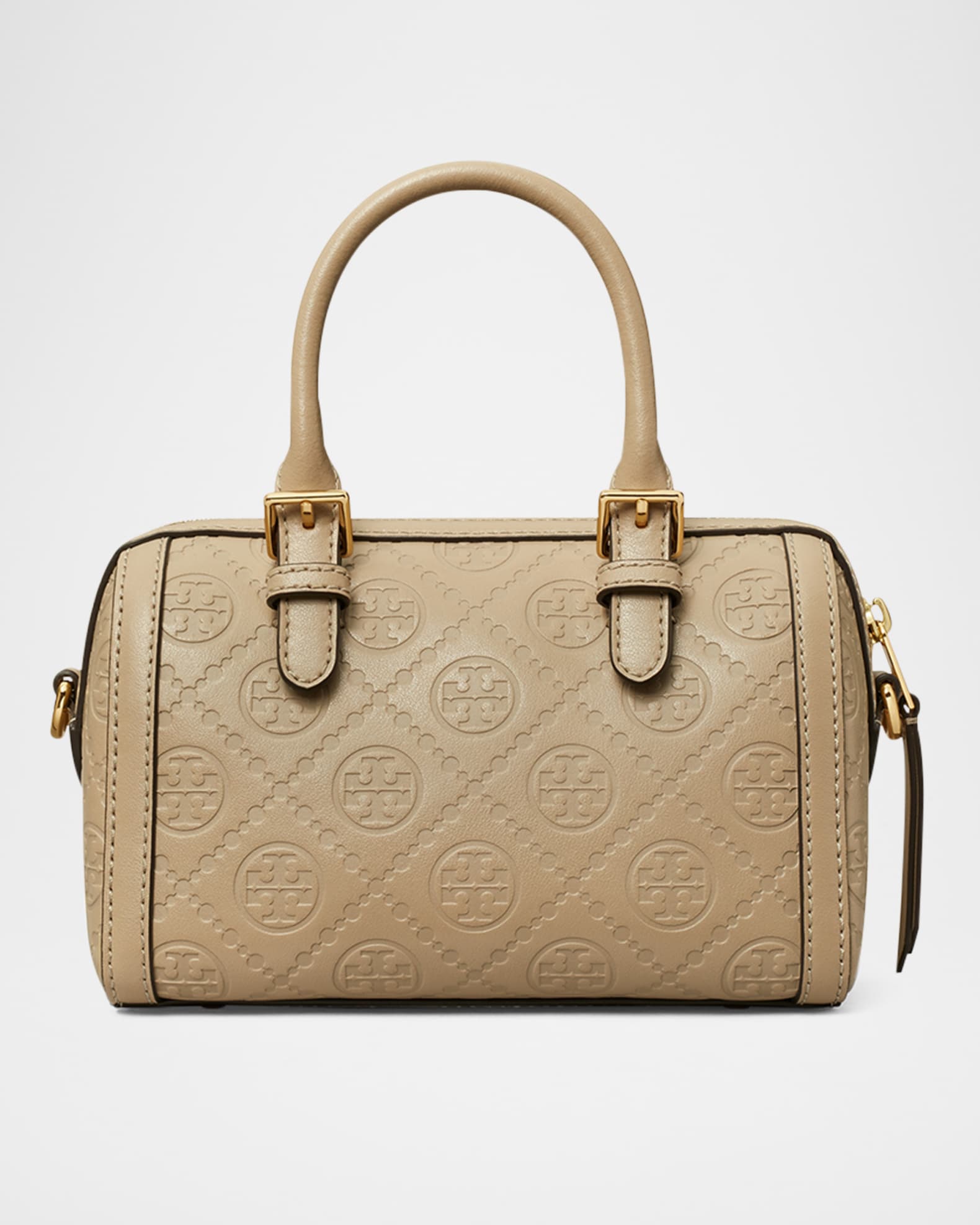 Tory Burch Petite T Monogram Leather Barrel Top-Handle Bag | Neiman Marcus