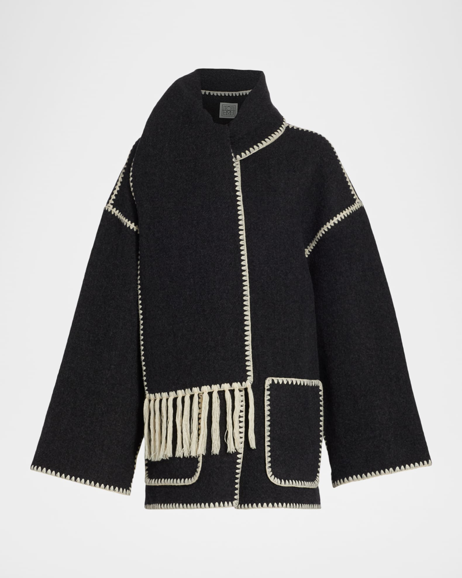 Toteme Fringe Embroidered Scarf Wool Jacket | Neiman Marcus