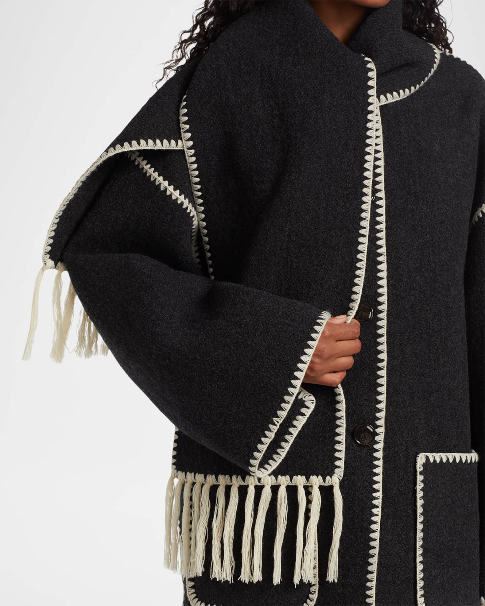 Toteme Fringe Embroidered Scarf Wool Jacket | Neiman Marcus