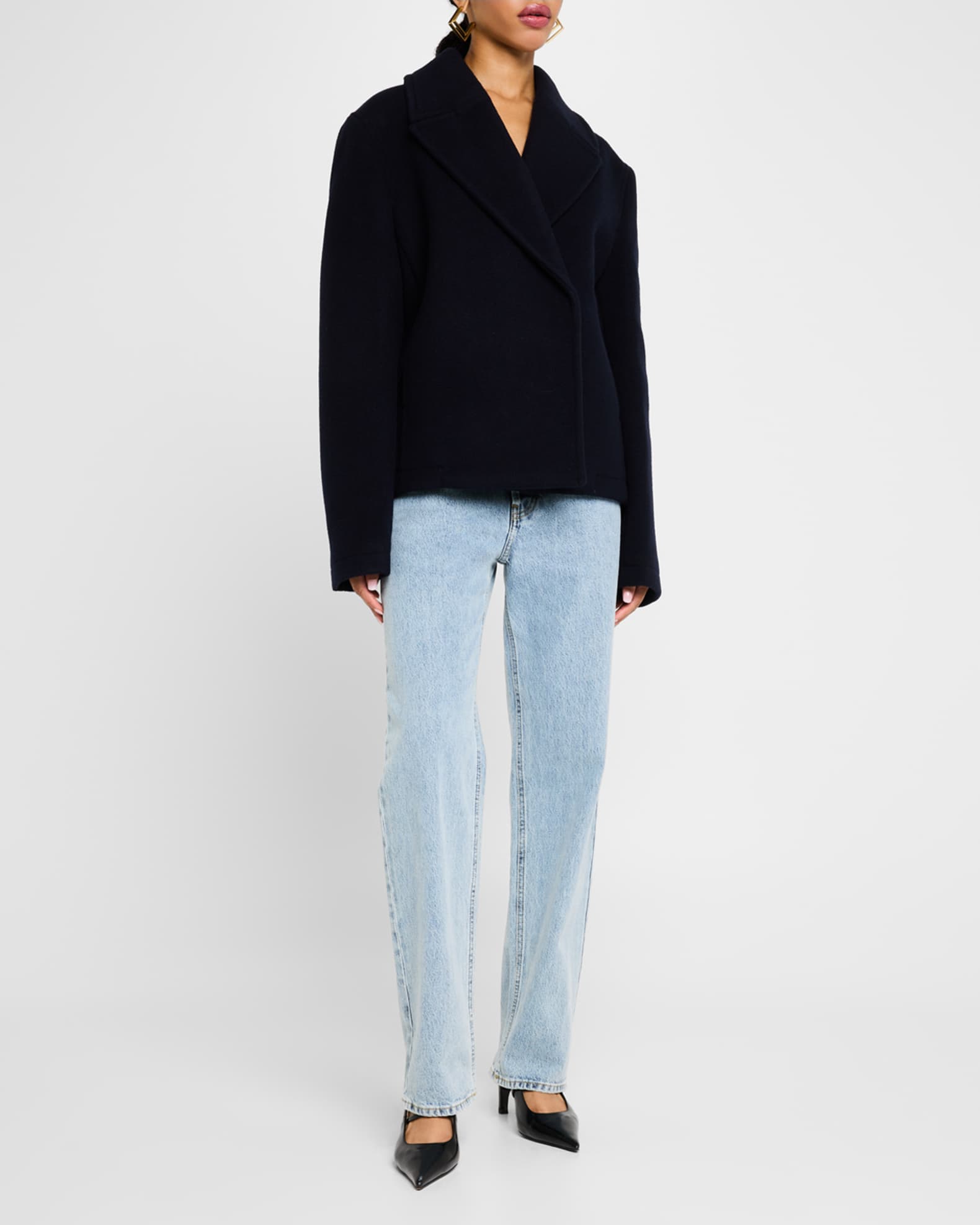 Toteme Oversized Cropped Wool Peacoat | Neiman Marcus
