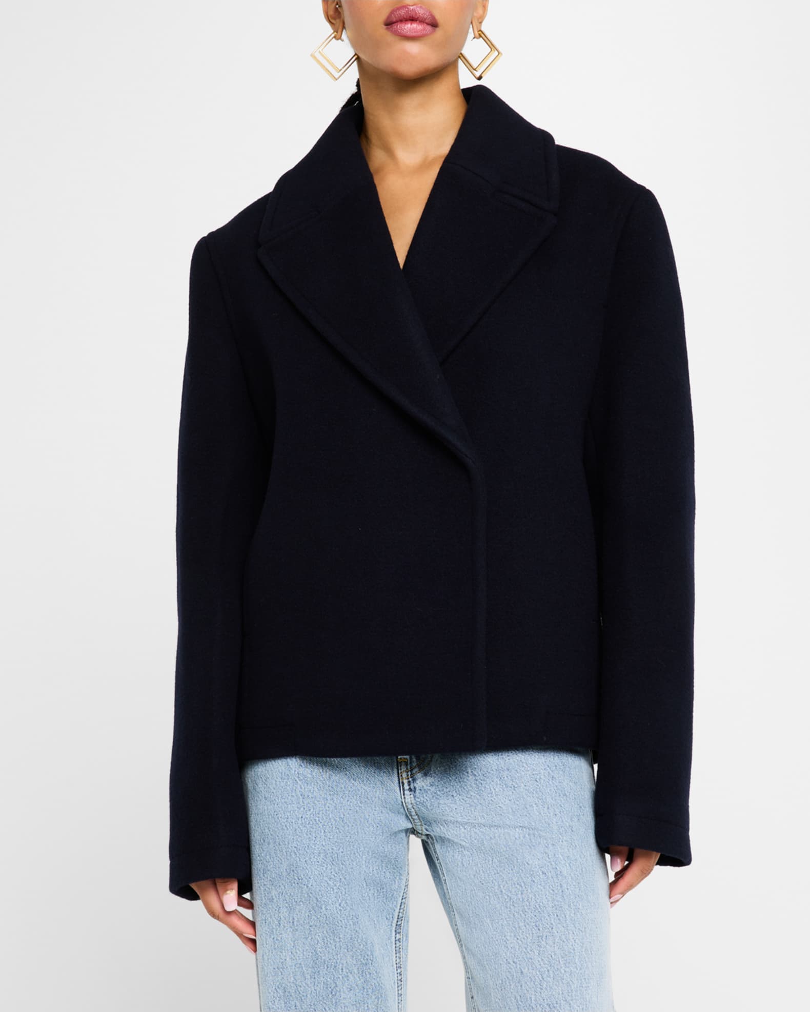 Toteme Oversized Cropped Wool Peacoat | Neiman Marcus