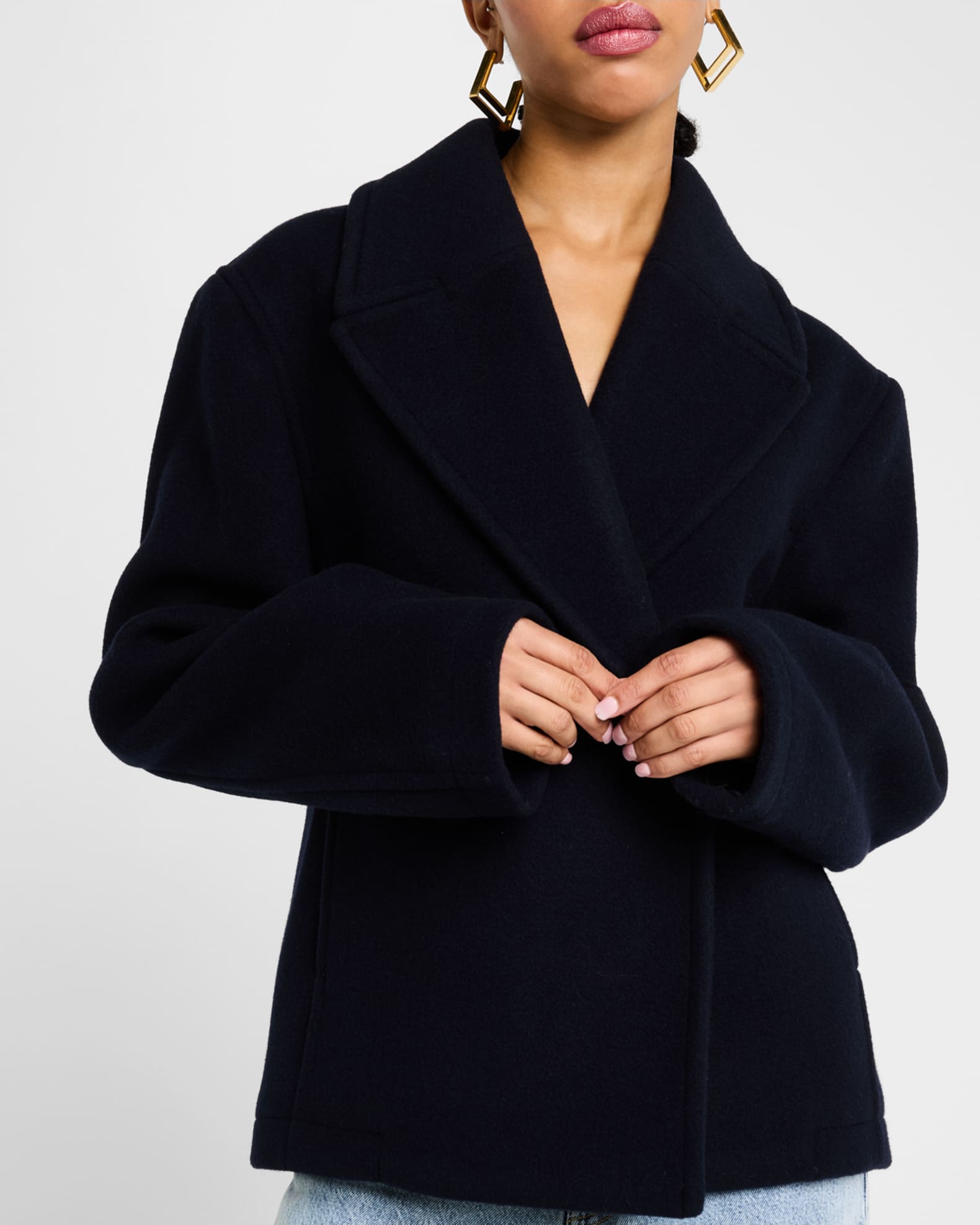 Toteme Oversized Cropped Wool Peacoat | Neiman Marcus