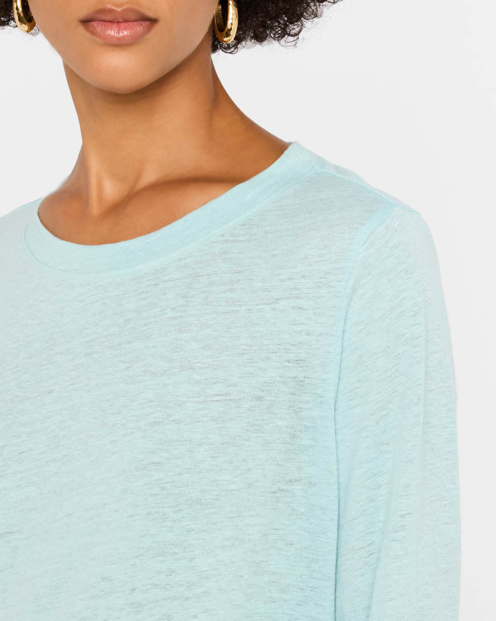Eileen Fisher Long-Sleeve Organic Linen Jersey Tee | Neiman Marcus
