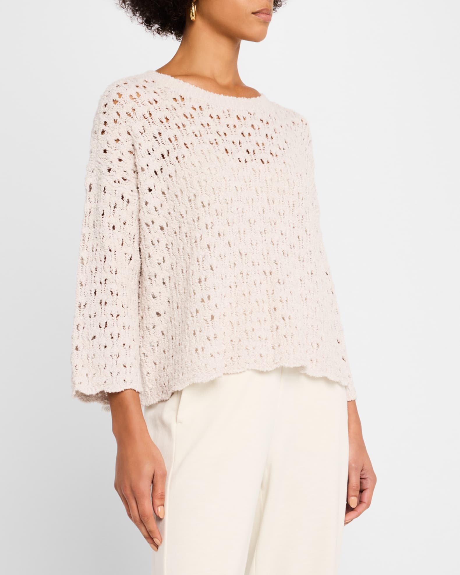 Eileen Fisher Scalloped Lace-Stitch Sweater | Neiman Marcus