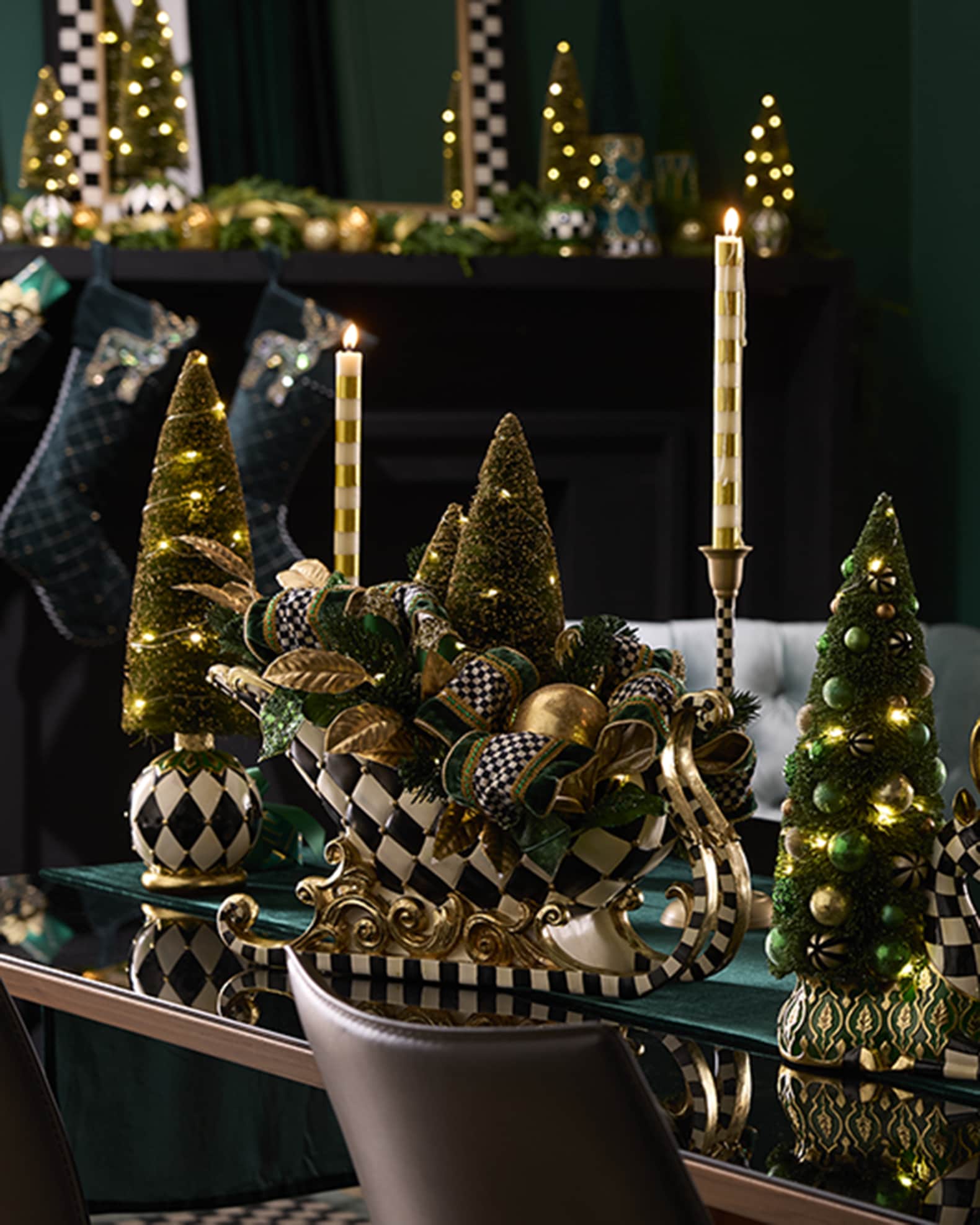 MacKenzie-Childs Emerald Luxe Illuminated Sleigh Holiday Centerpiece | Neiman Marcus
