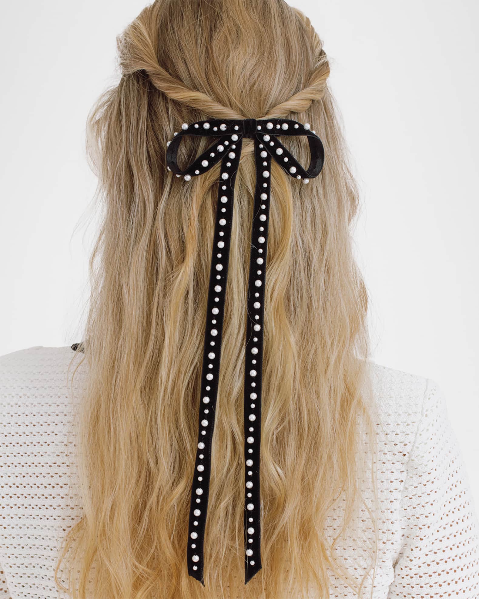 Jennifer Behr Annalee Pearly Velvet Bow Barrette | Neiman Marcus