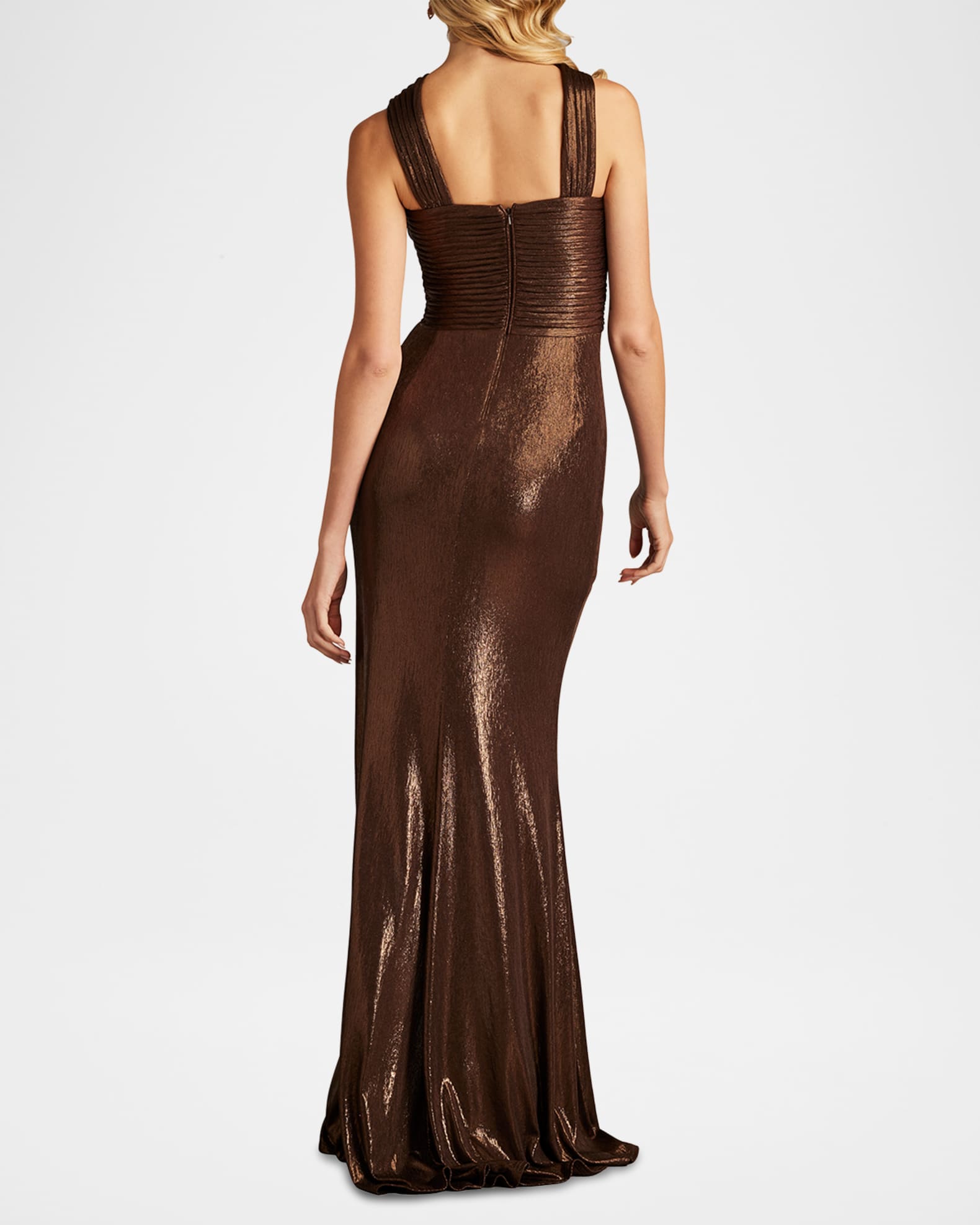 Tadashi Shoji Pleated Metallic Jersey Column Gown | Neiman Marcus