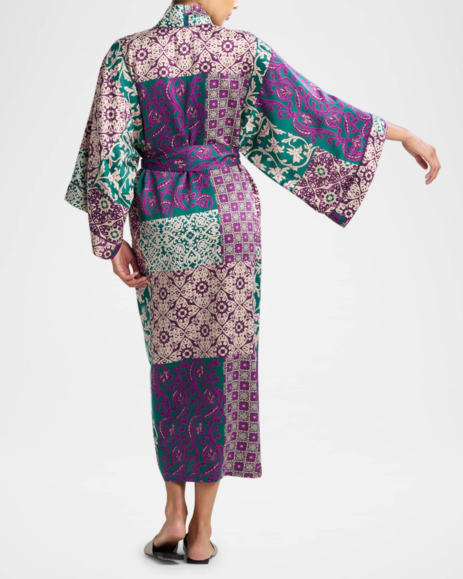Natori Tapestry Patchwork-Print Charmeuse Robe | Neiman Marcus