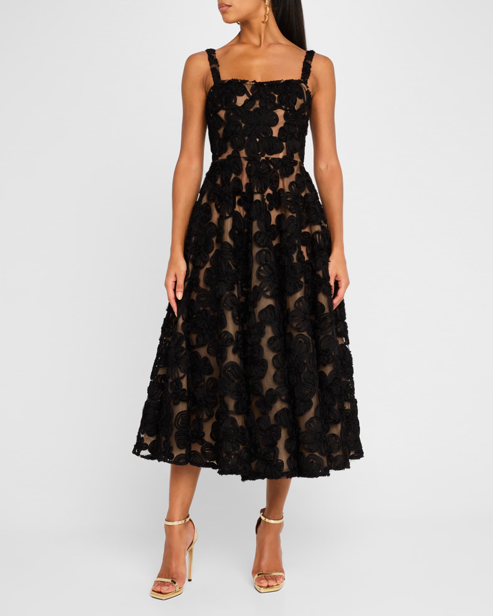 Bronx and Banco Sabrina A-Line Floral Applique Midi Dress | Neiman Marcus