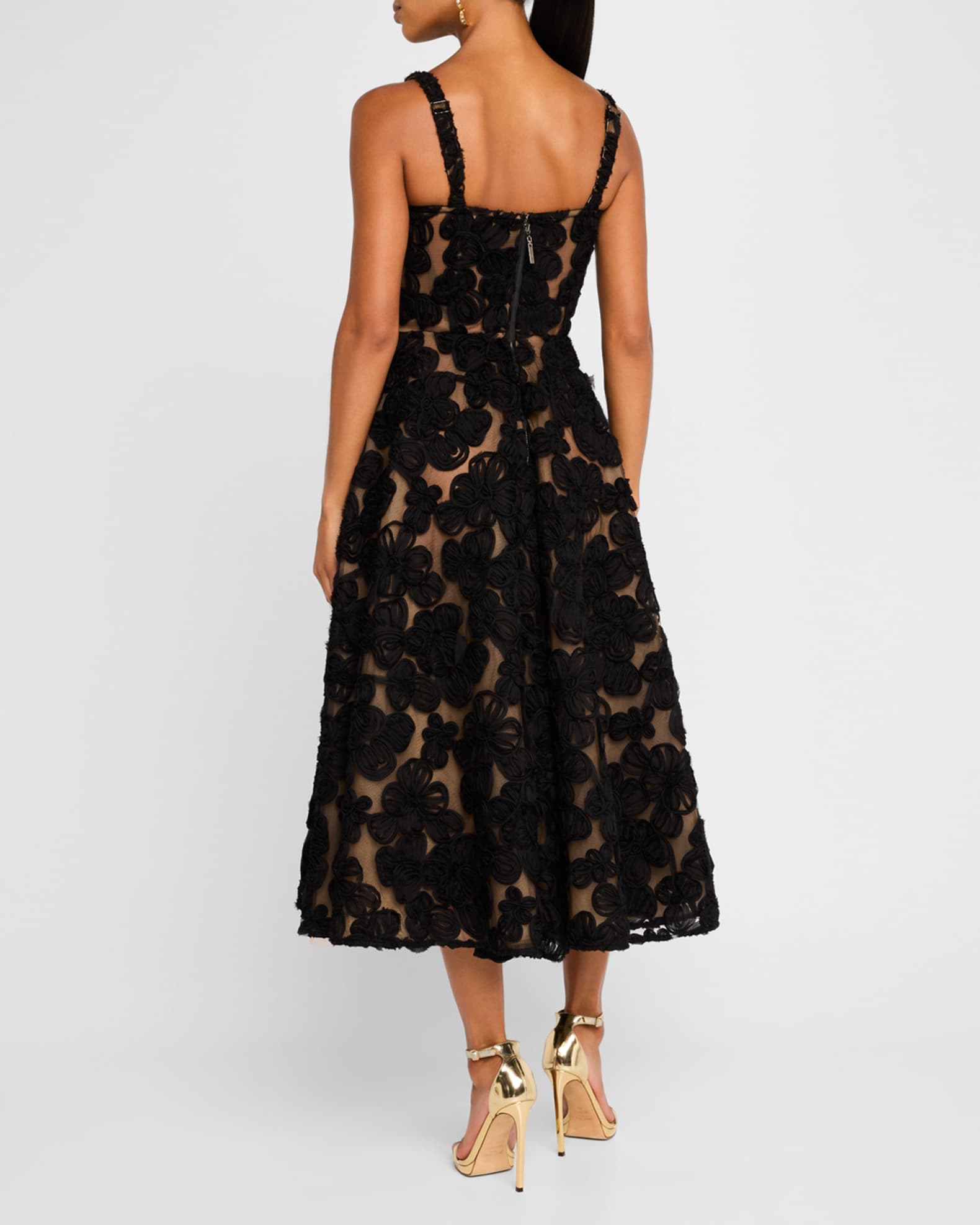 Bronx and Banco Sabrina A-Line Floral Applique Midi Dress | Neiman Marcus