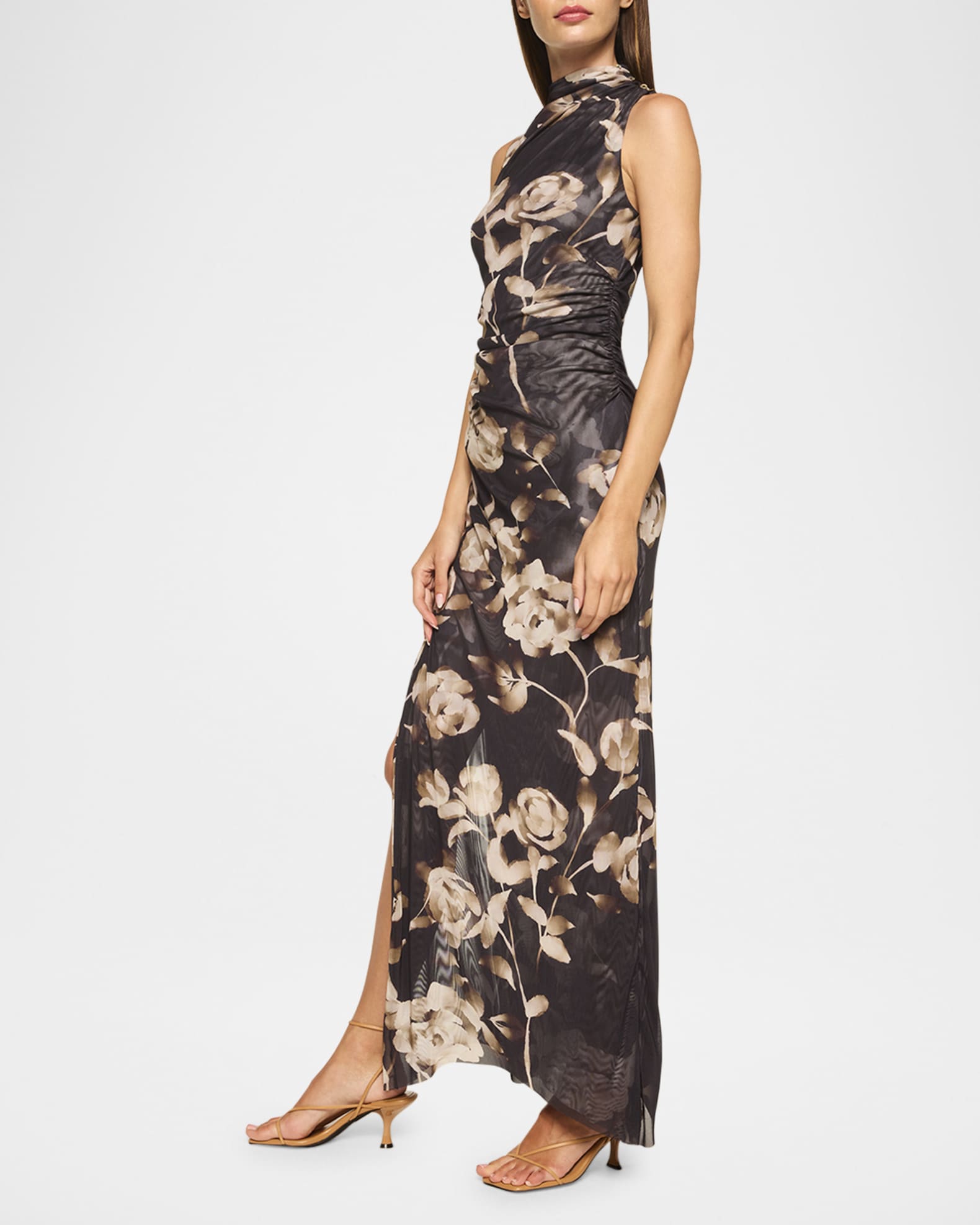MISA Los Angeles Athena Faded Rose-Printed Mesh Maxi Dress | Neiman Marcus