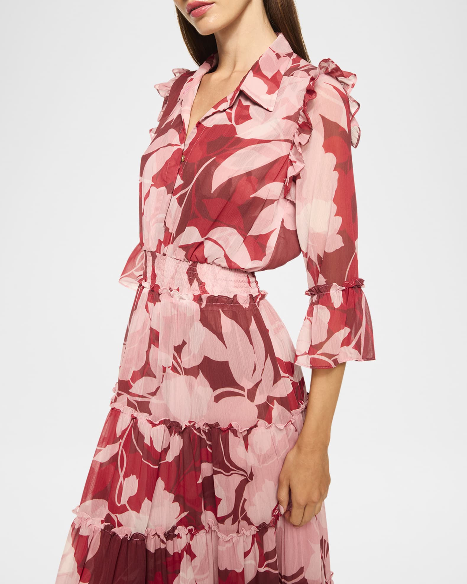 MISA Los Angeles Pamelina Tiered Floral Chiffon Maxi Dress | Neiman Marcus