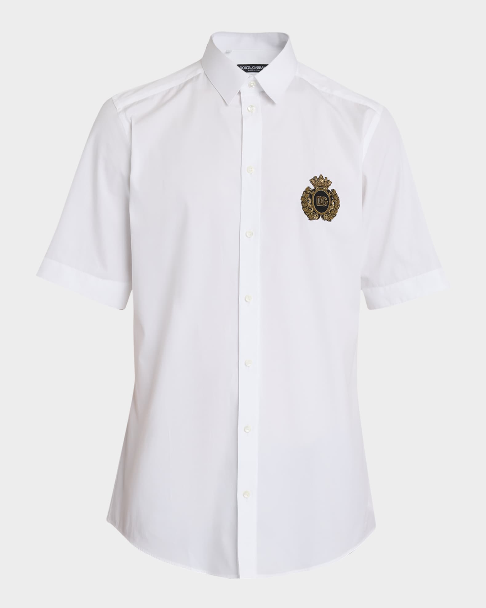 Dolce&Gabbana Men's Poplin Crest Patch Sport Shirt | Neiman Marcus