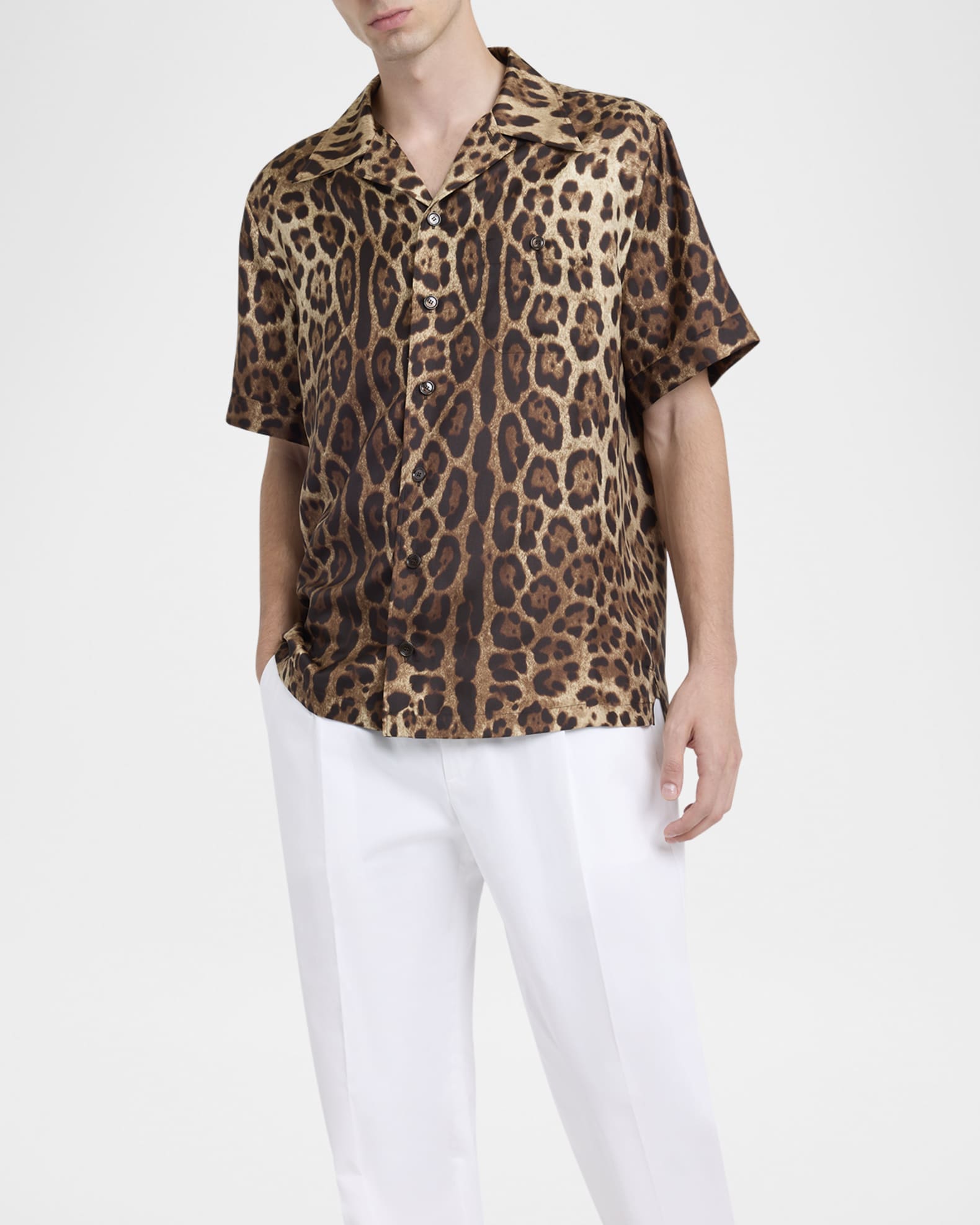Dolce&Gabbana Men's Silk Leopard-Print Camp Shirt | Neiman Marcus