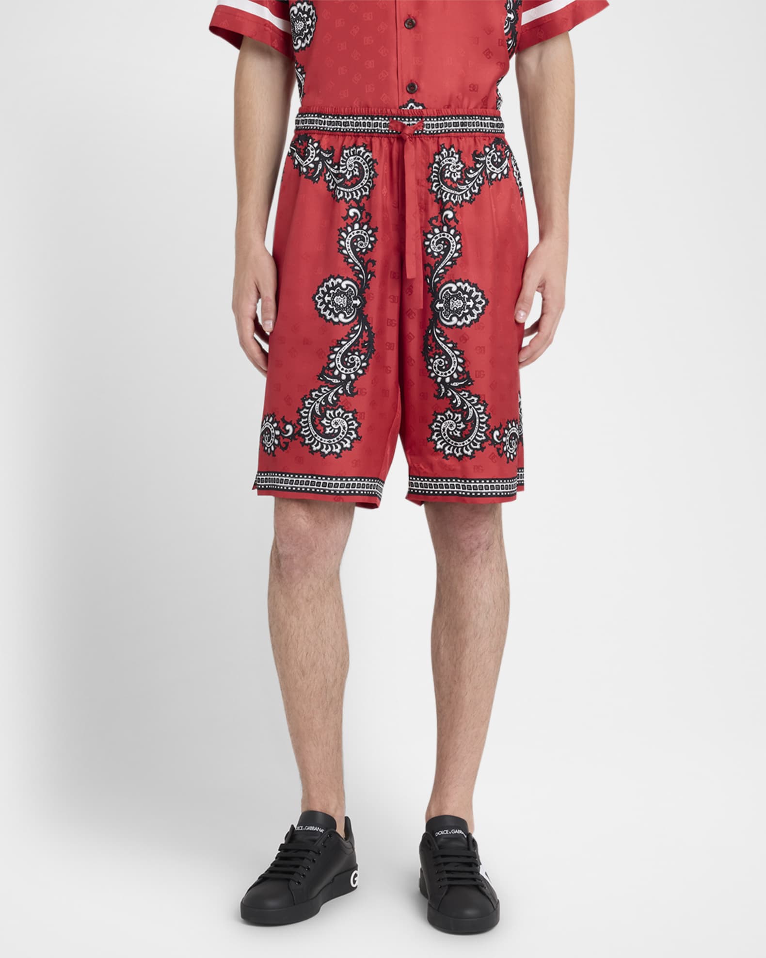 Dolce&Gabbana Men's Bandana-Print Silk Shorts | Neiman Marcus