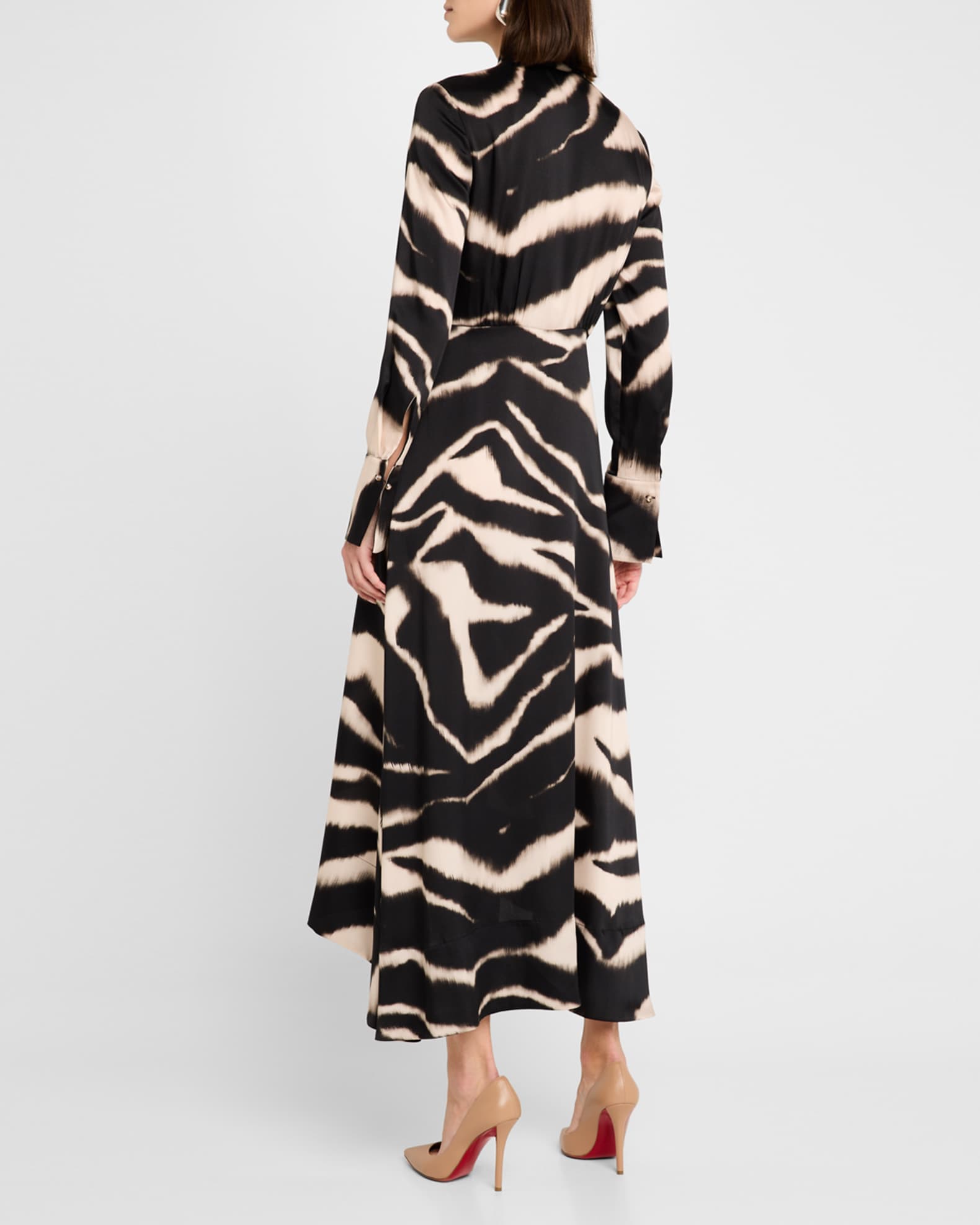 St. John Zebra-Print Long-Sleeve Scarf Midi Dress | Neiman Marcus