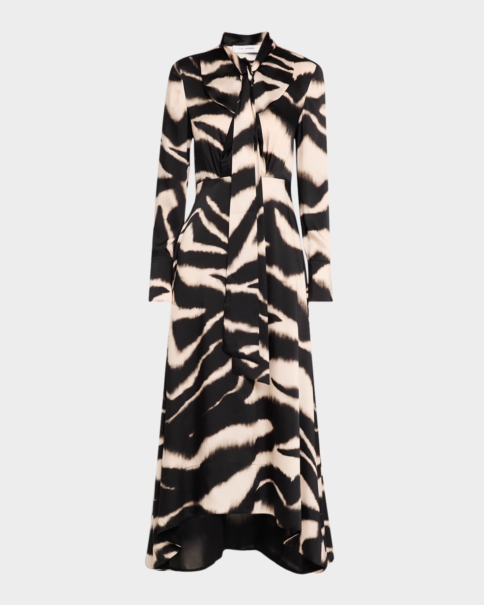 St. John Zebra-Print Long-Sleeve Scarf Midi Dress | Neiman Marcus