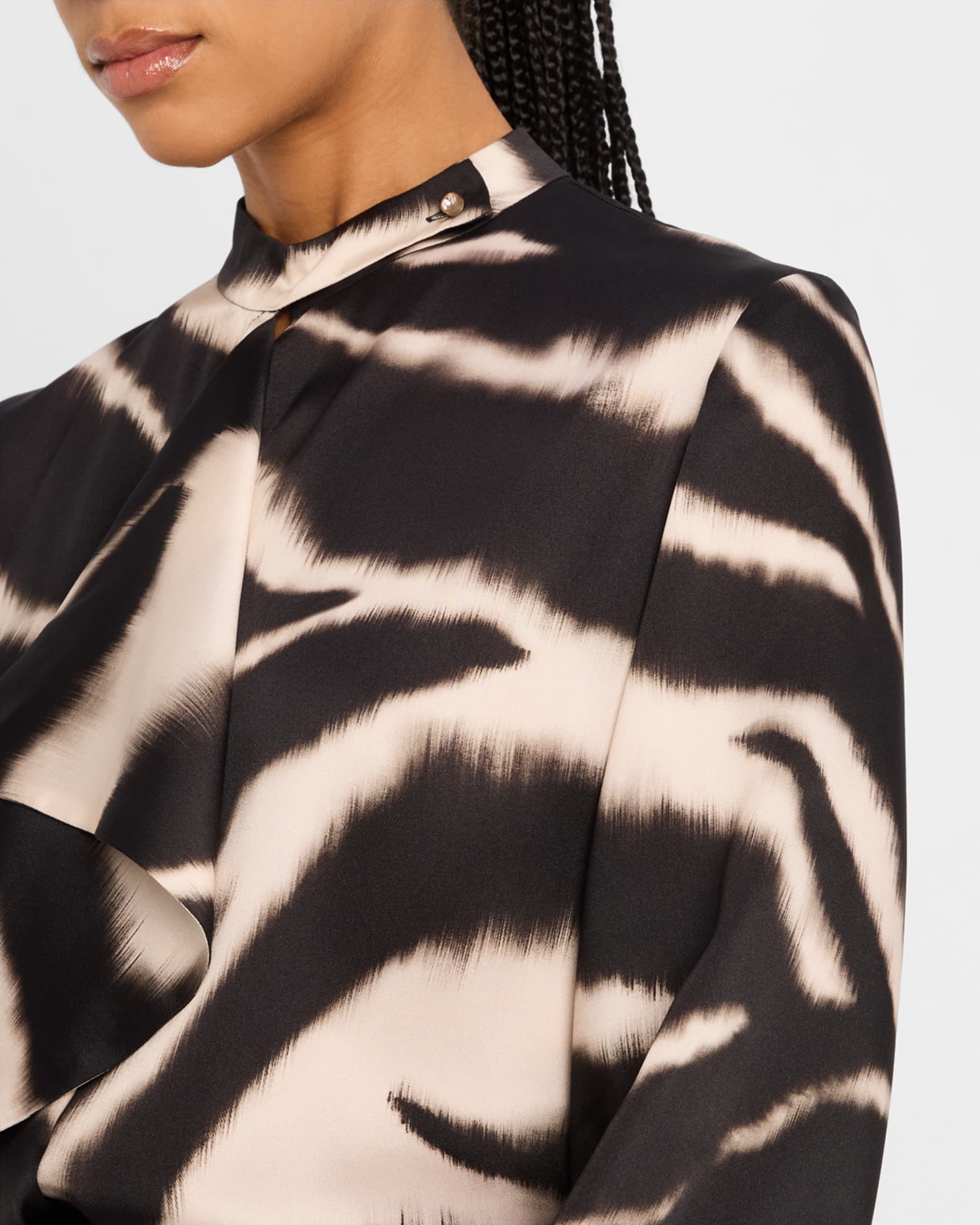 St. John Zebra-Print Ruffle Long-Sleeve Blouse | Neiman Marcus