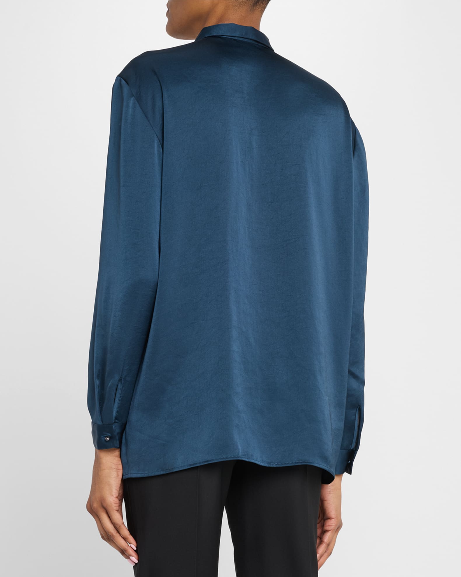St. John Embellished Washed Satin Button-Down Blouse | Neiman Marcus
